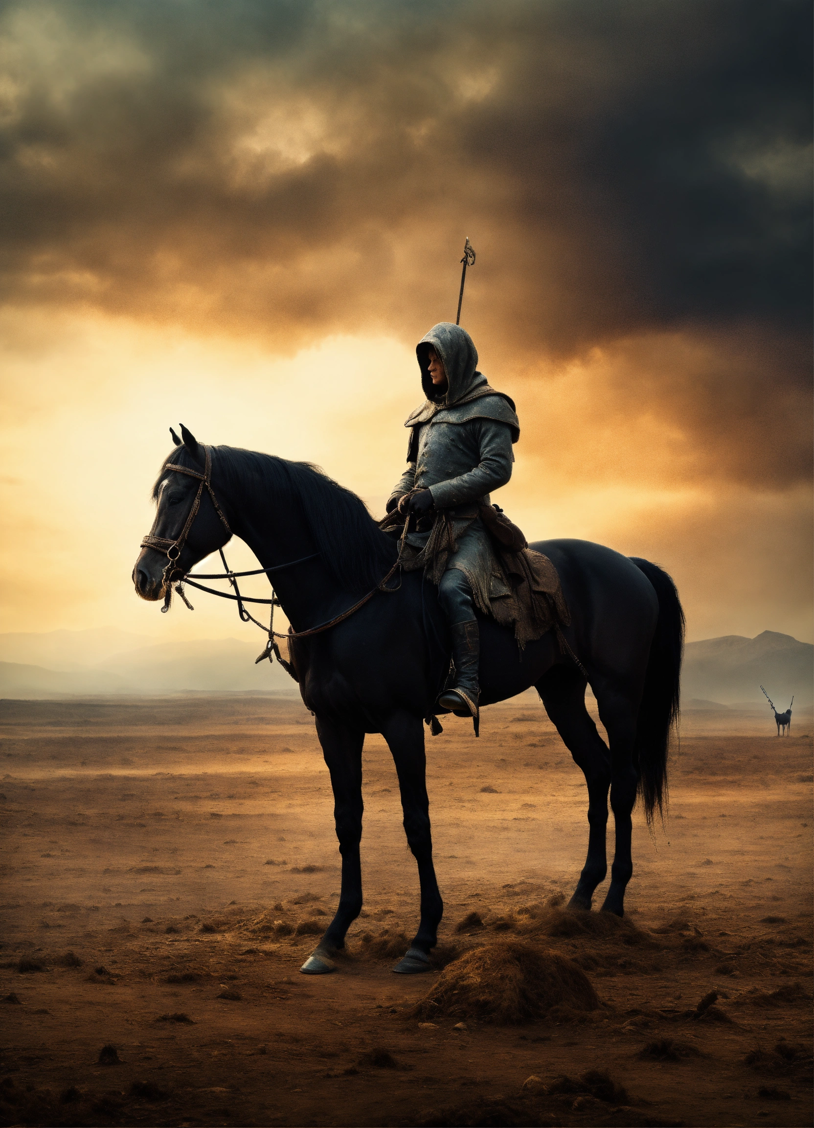 Lexica - Depict the horseman on a black steed, holding a pair of scales ...