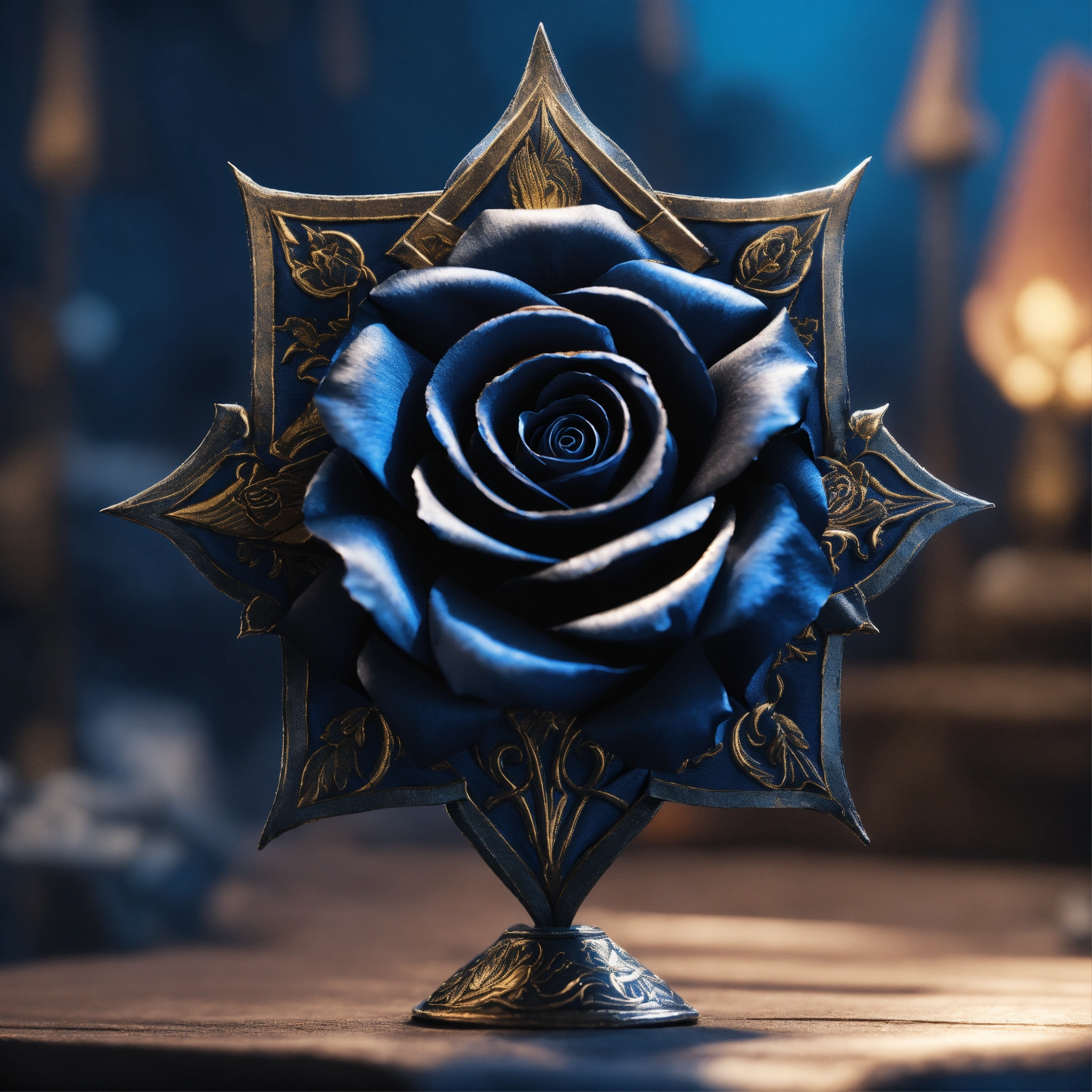 Lexica - Flag insignia of a black rose on a blue background in an ...