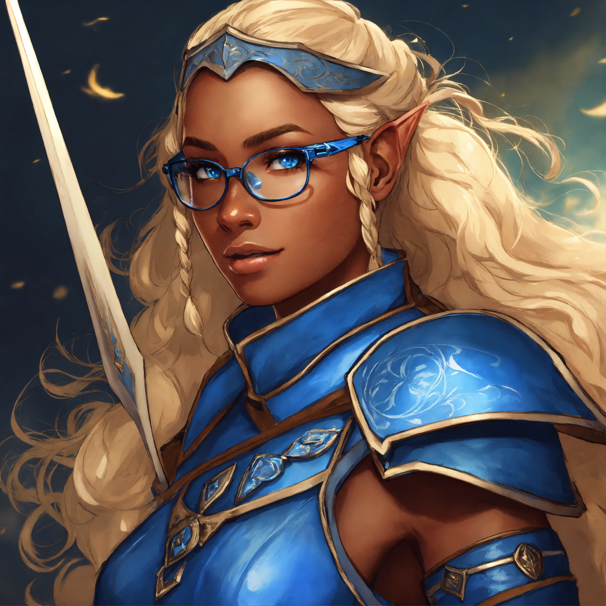 Lexica - A very brown skinned half elf woman, wearing glasses with deep ...