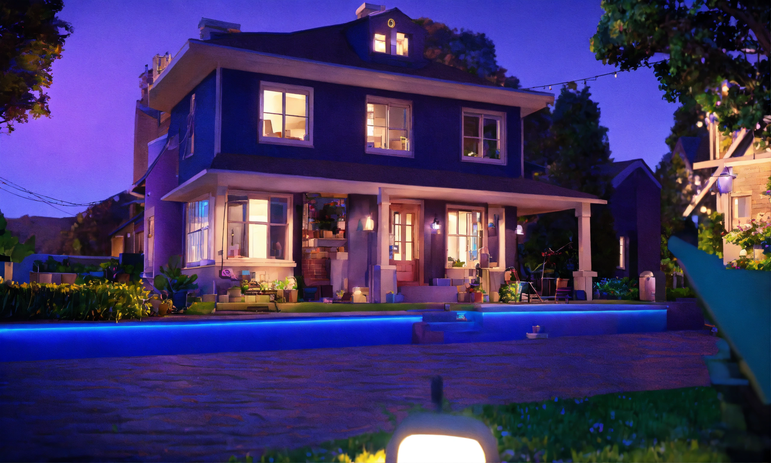 Lexica - CGI! Pixar 80's style modern home exterior. house party. no ...