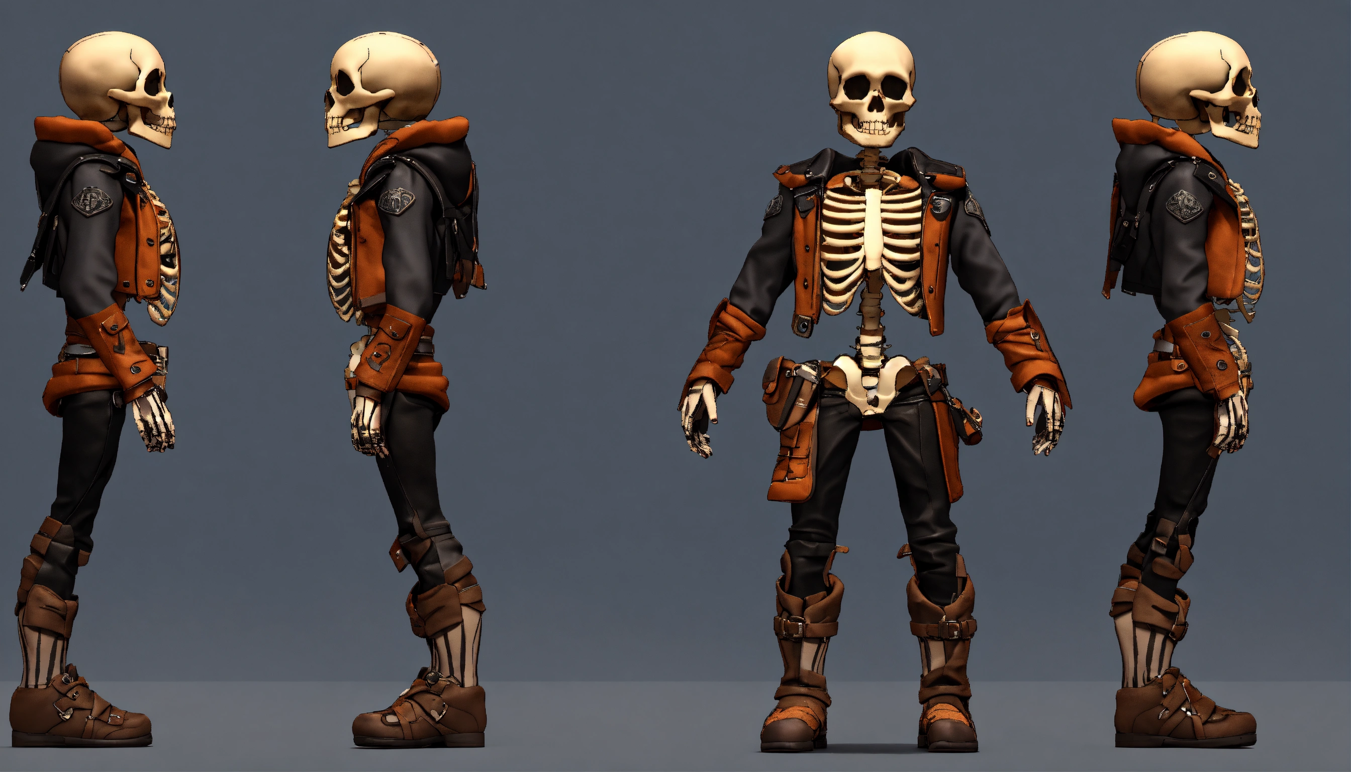 Lexica - Game assets, concept art, skeleton, leather jacket, walking ...