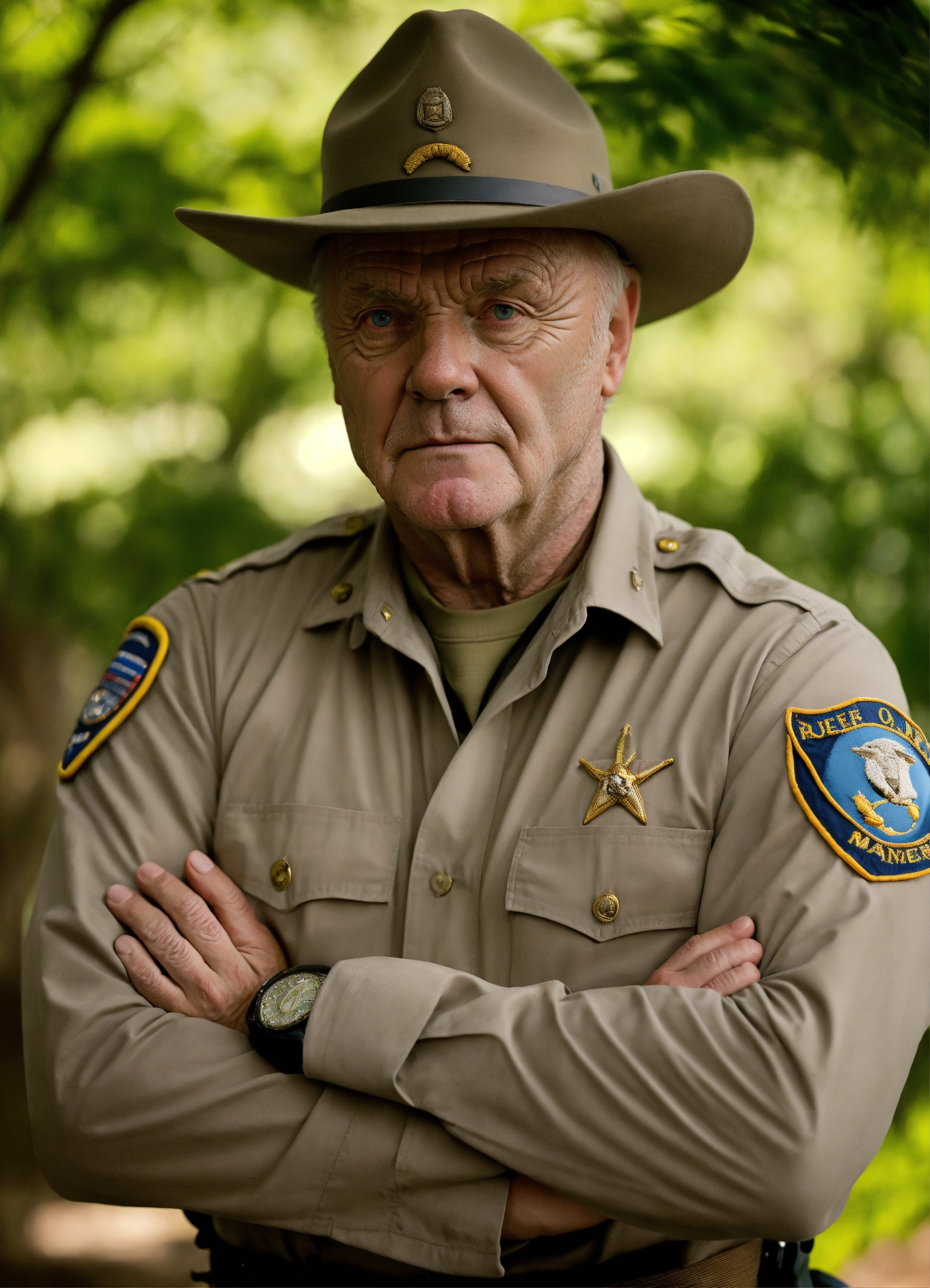 Lexica - Scared man, US PARK RANGER, FRONT VIEW, casual clothes, arms ...