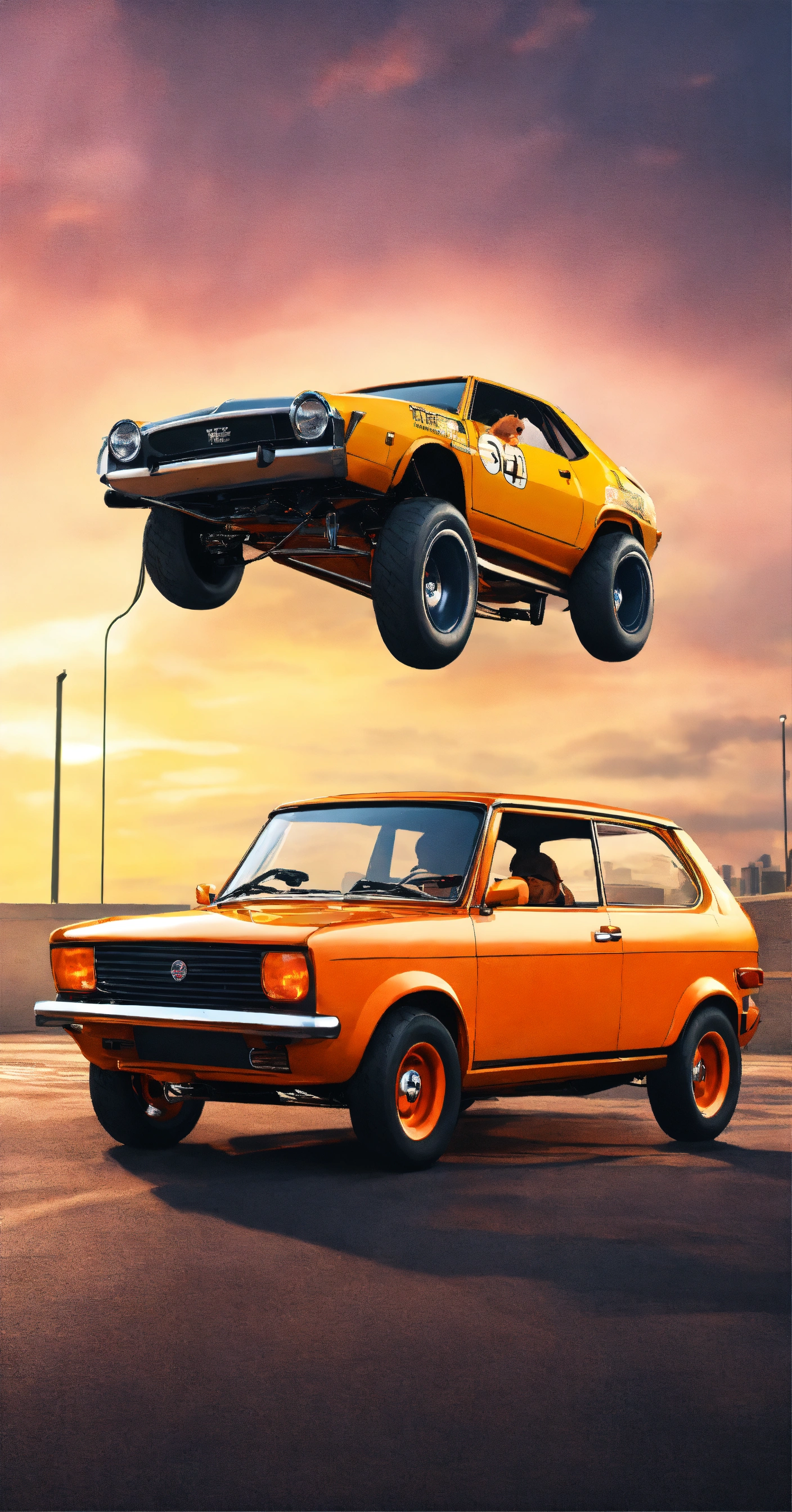 Lexica - Design a picture of a dog as a professional stunt driver ...