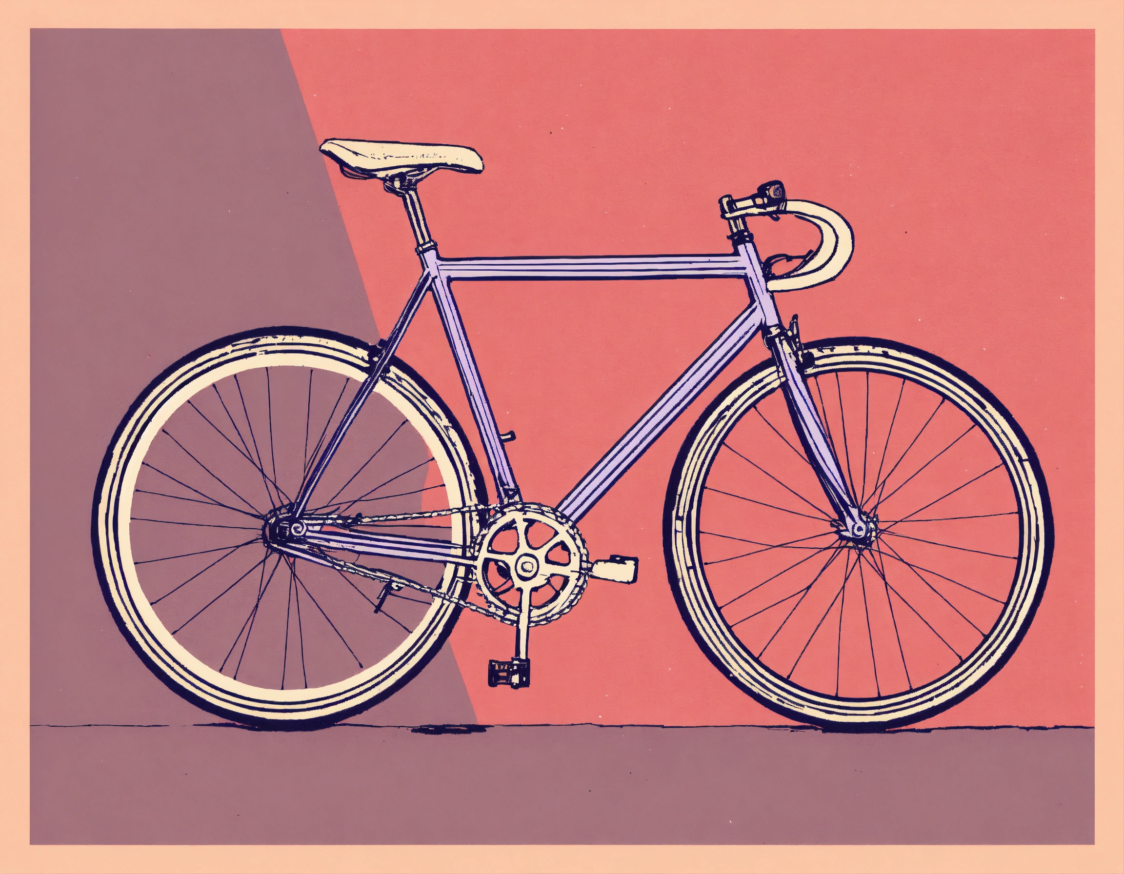 Lexica - 1970s Single speed racer bicycle muted mauve hues low angle 45 ...