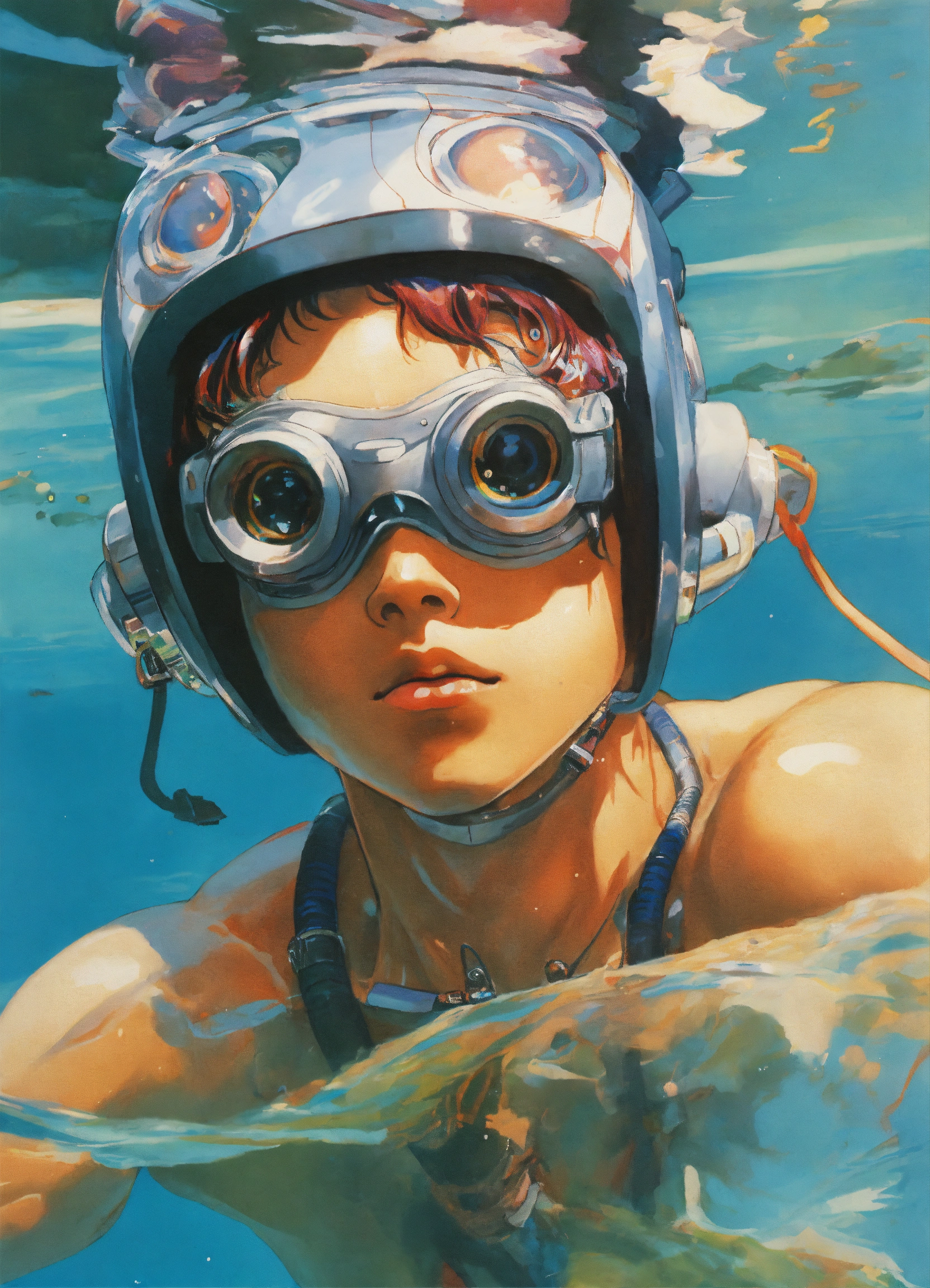 Lexica - 1990s cyborg ambiverted, full detailed eyes, swimming ...