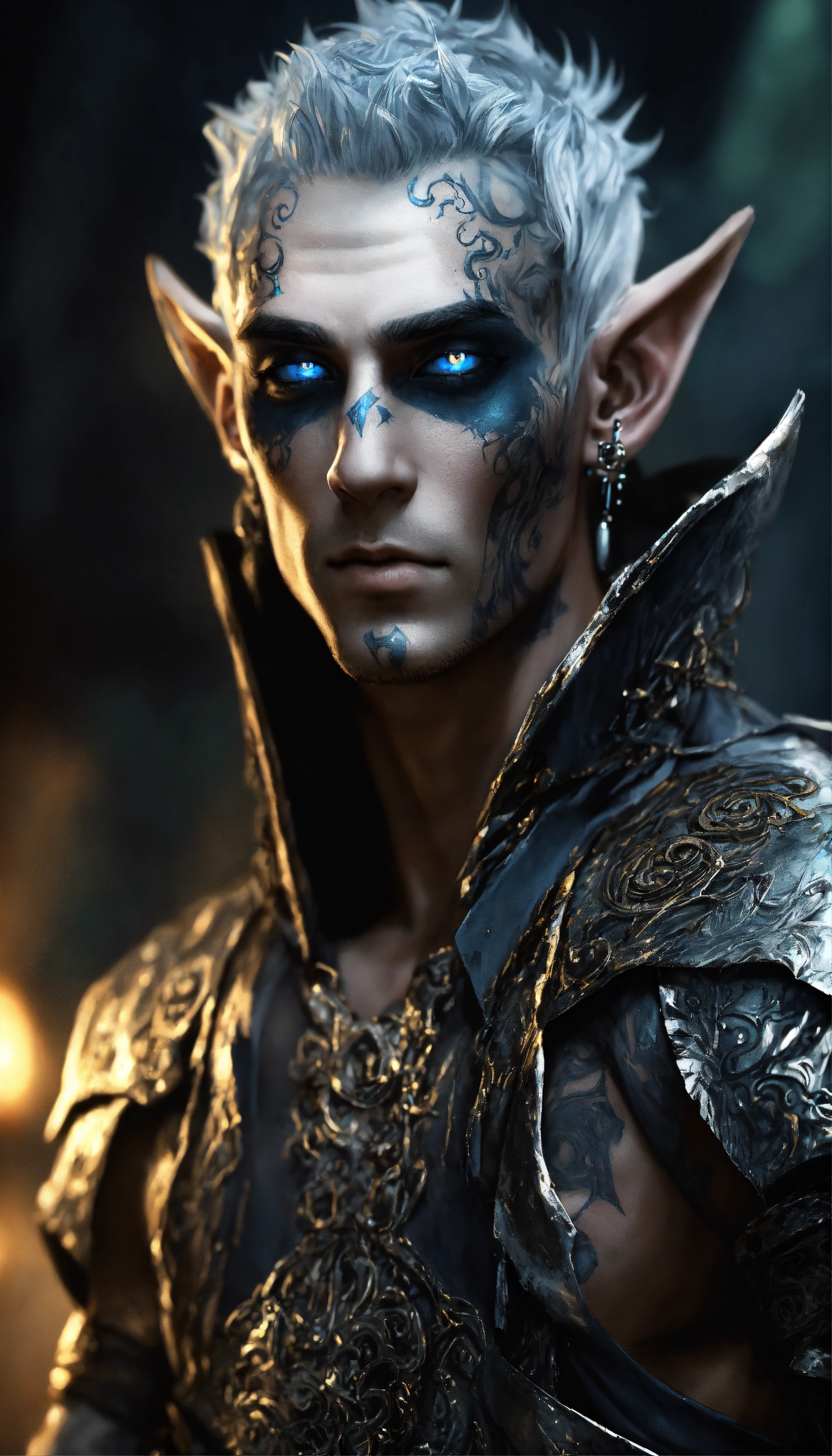 Lexica Fantasy Torso Shot Of A Tatooed Male Elf Sickly Thin Gaunt