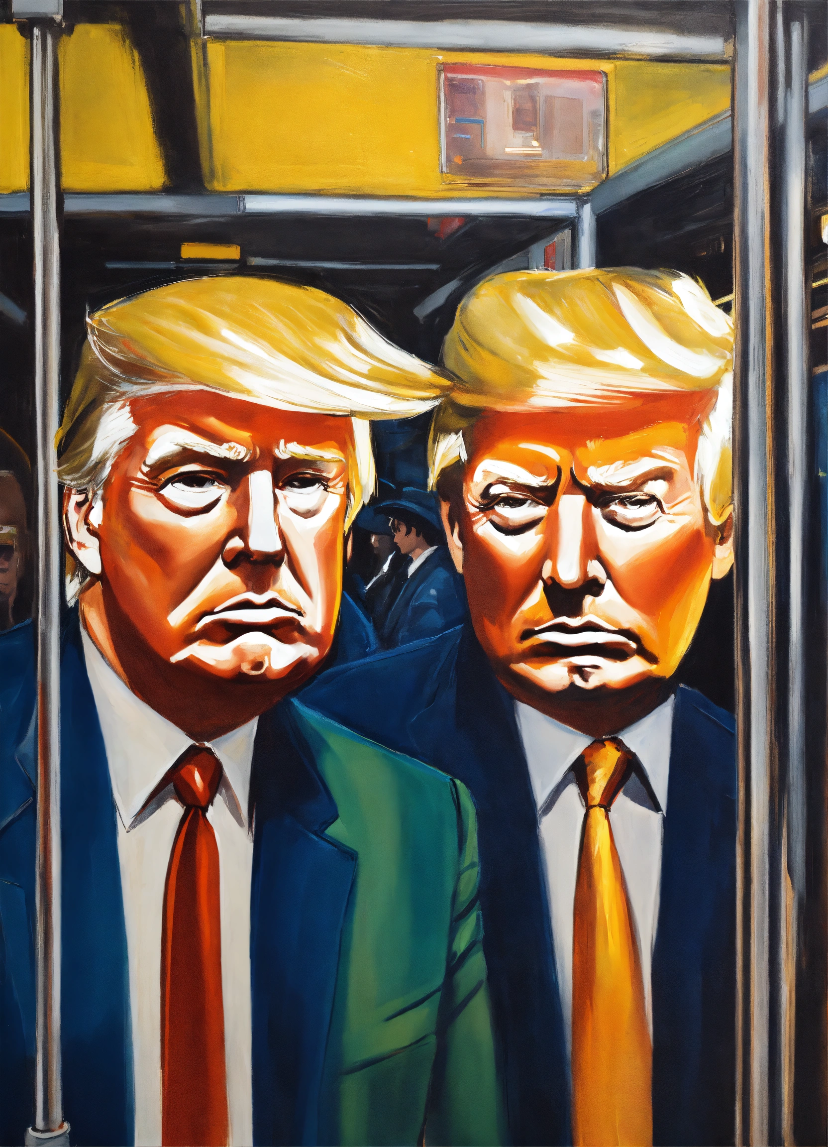 Lexica - Two faced trump in nyc subway, romatic abstract painting ...