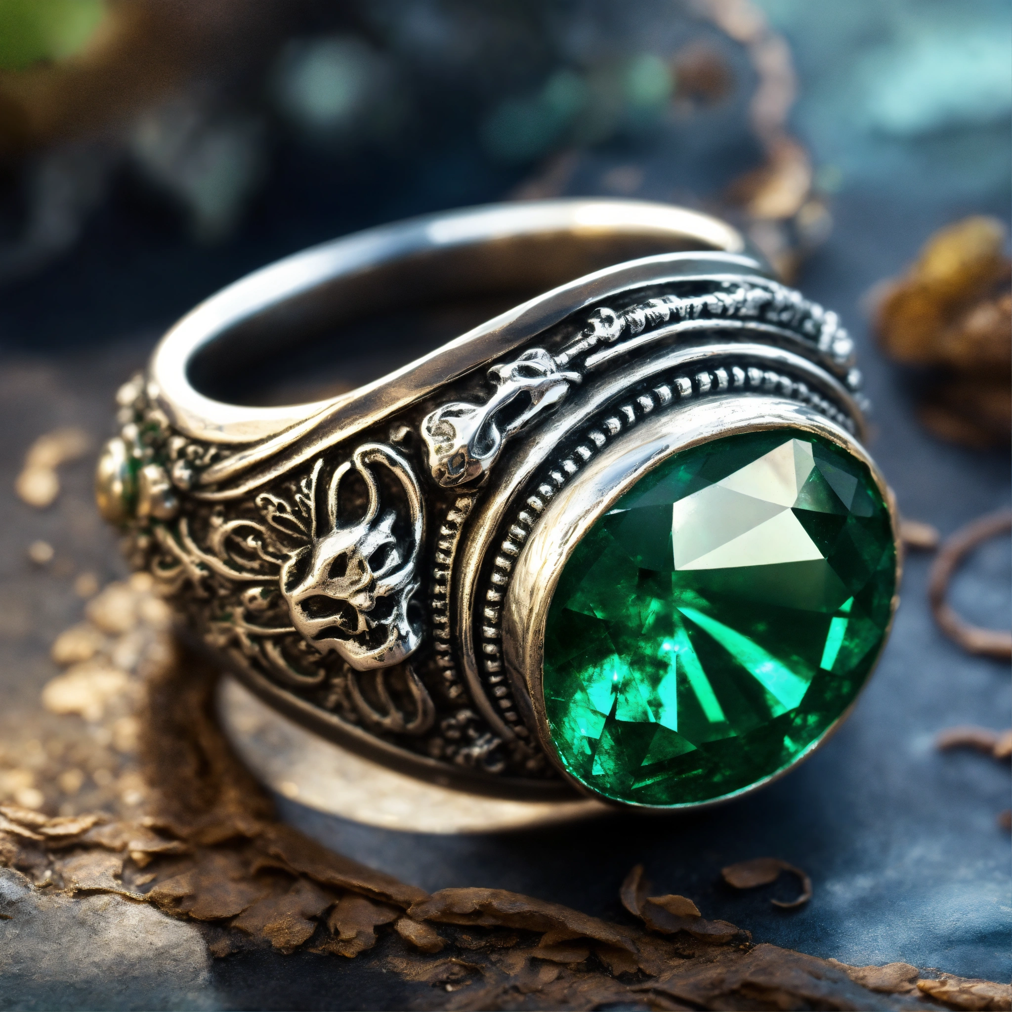 Lexica - Concept art of a beautiful ancient emerald silver ring of ...