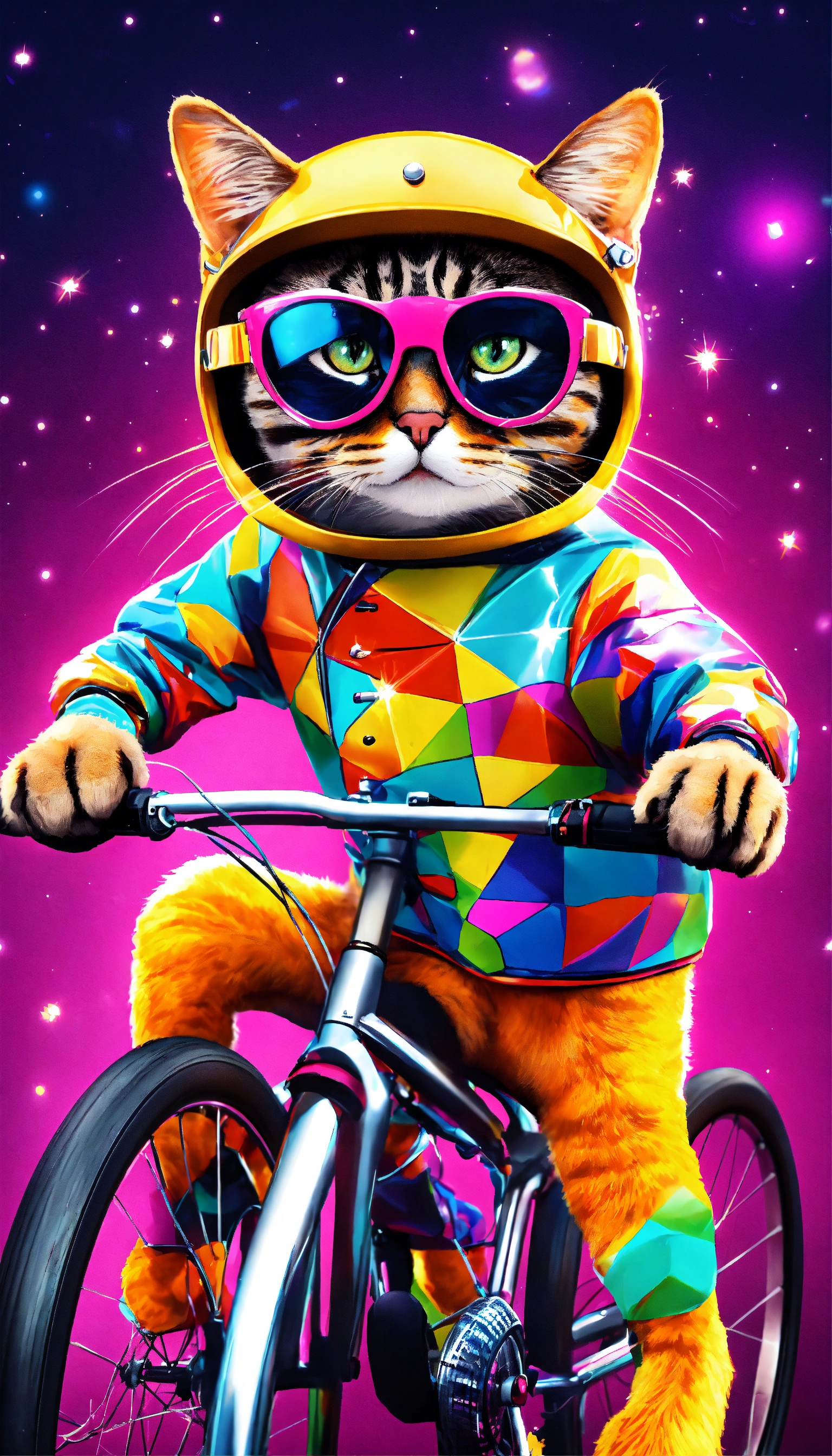 Lexica - Create a picture of a cat on a bicycle in a disco-themed ...