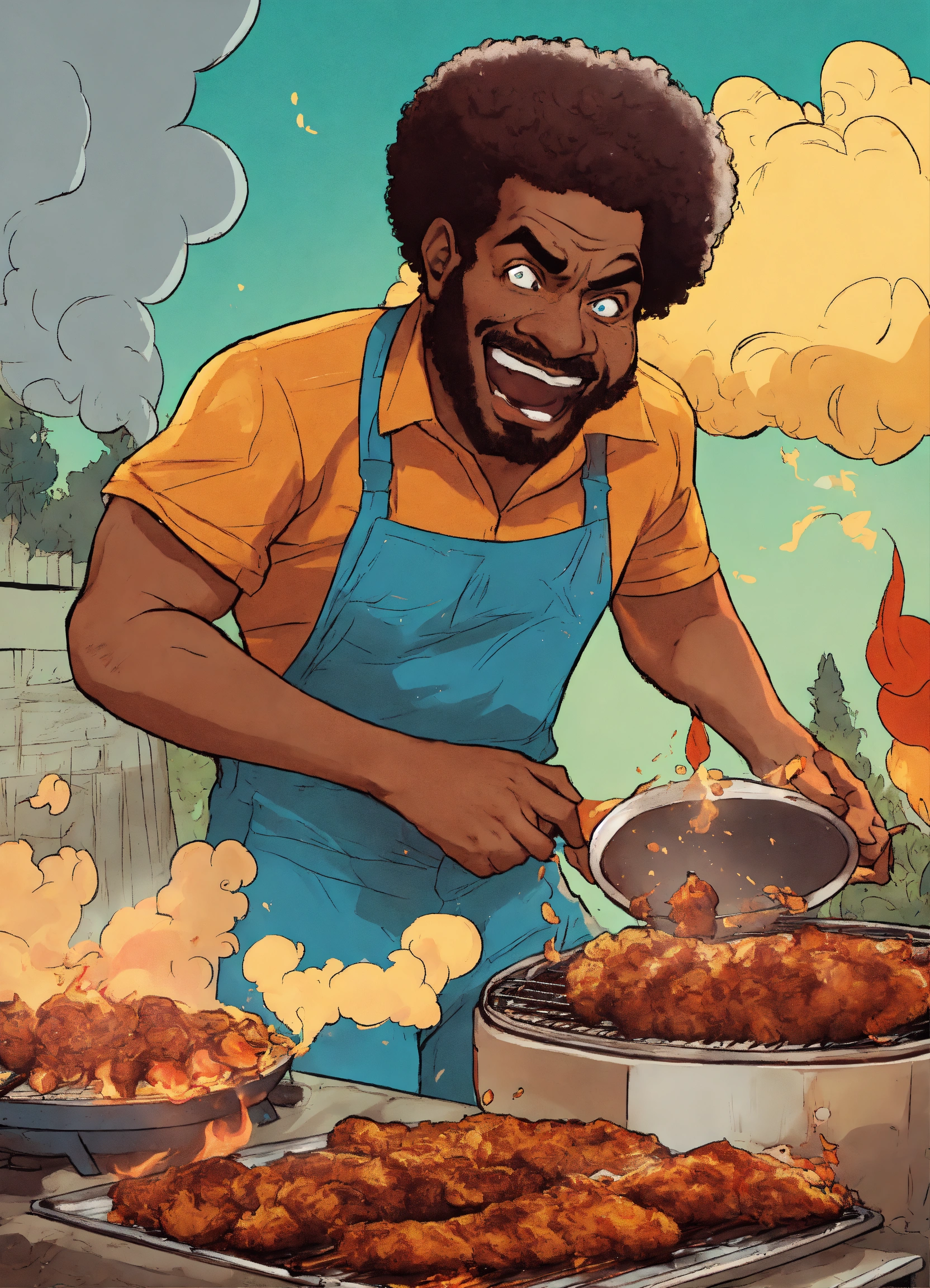 Lexica - A hysteric afro american drunk uncle at a barbecue, with ...
