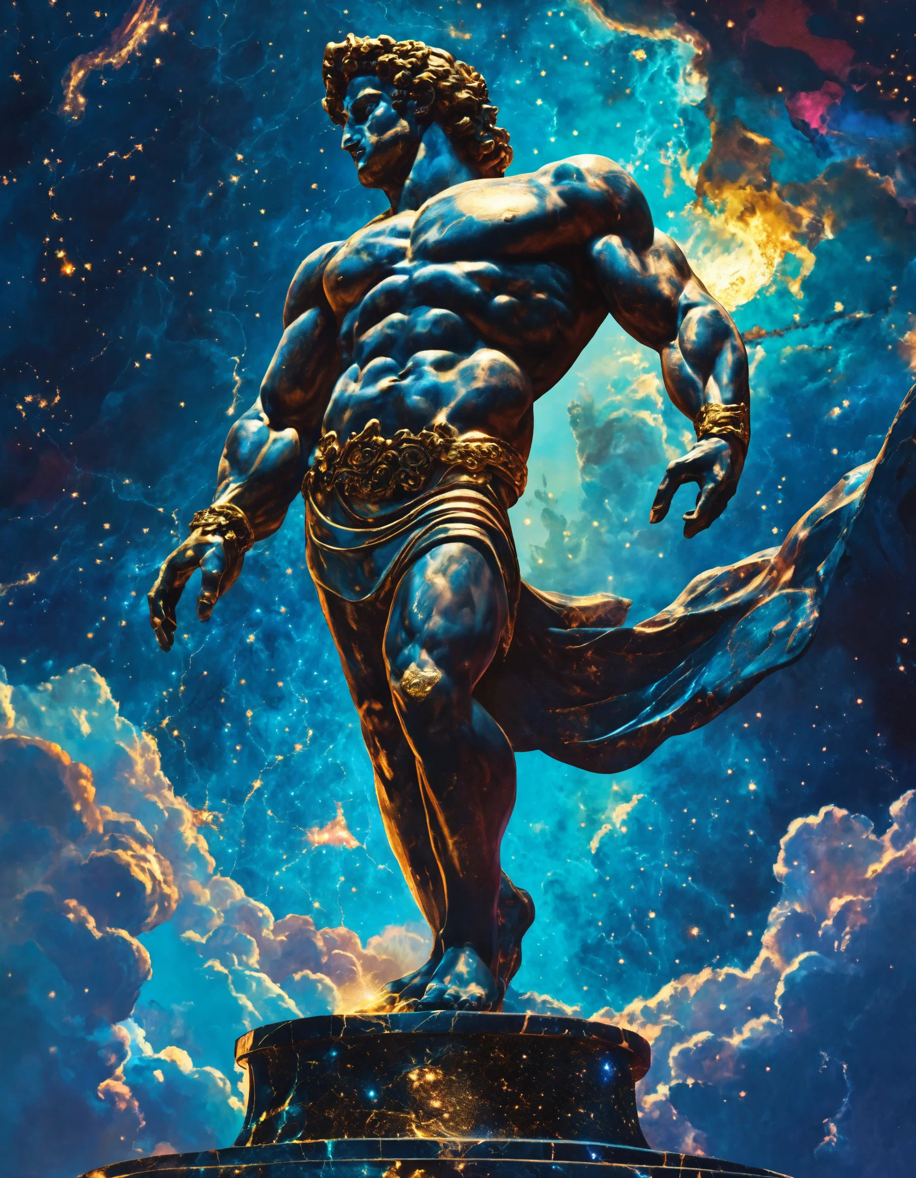 Lexica - A Statue from a muscular Greek god Statue, dark marble, gilded ...