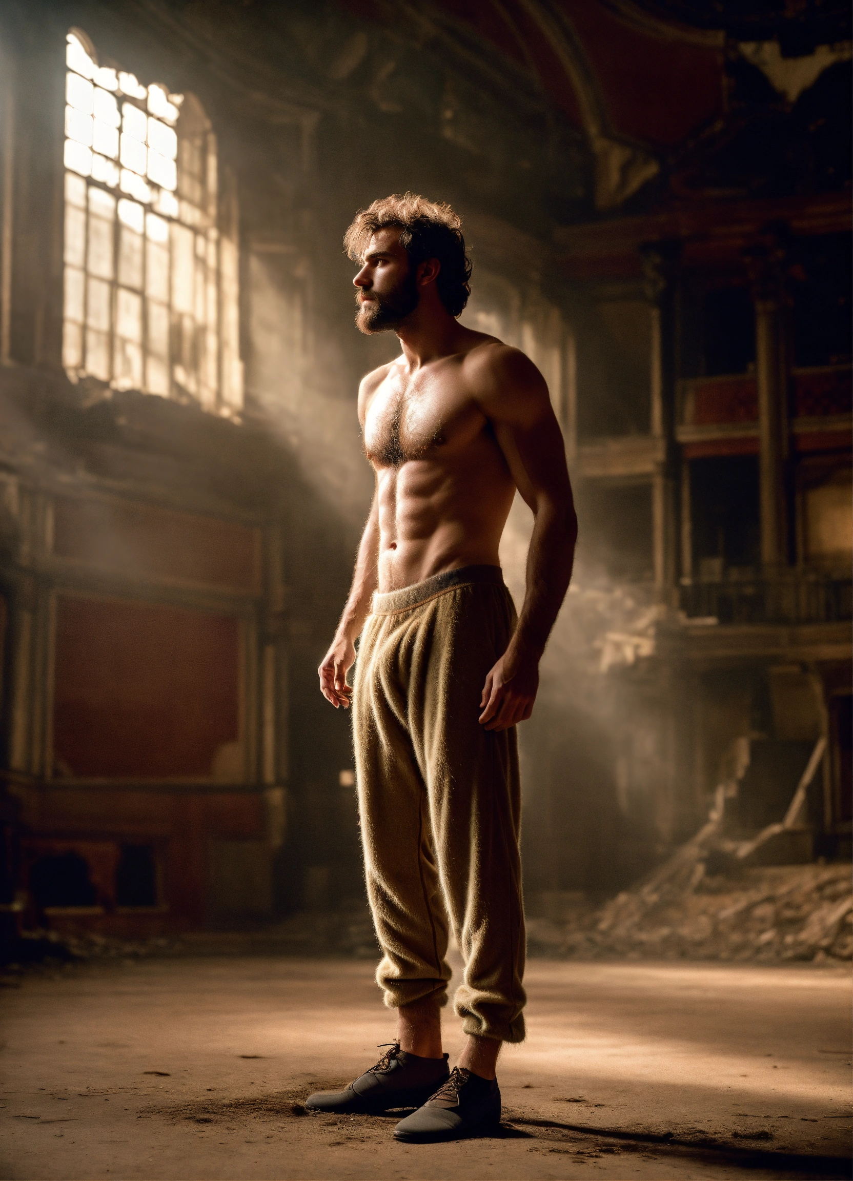 Lexica - Scruffy British man , wearing only bege ballet pants, showing ...