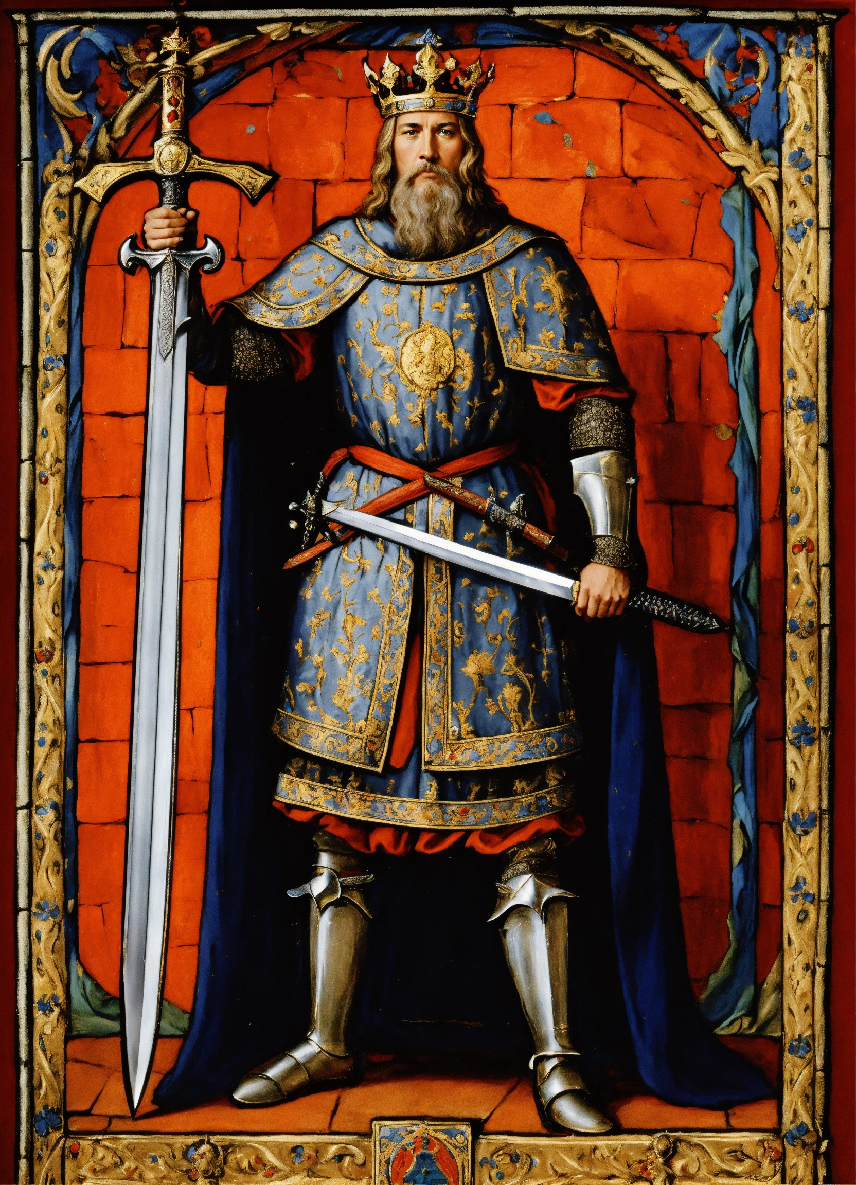 Lexica - Medieval, the king around 50 years old, holding a sword with ...