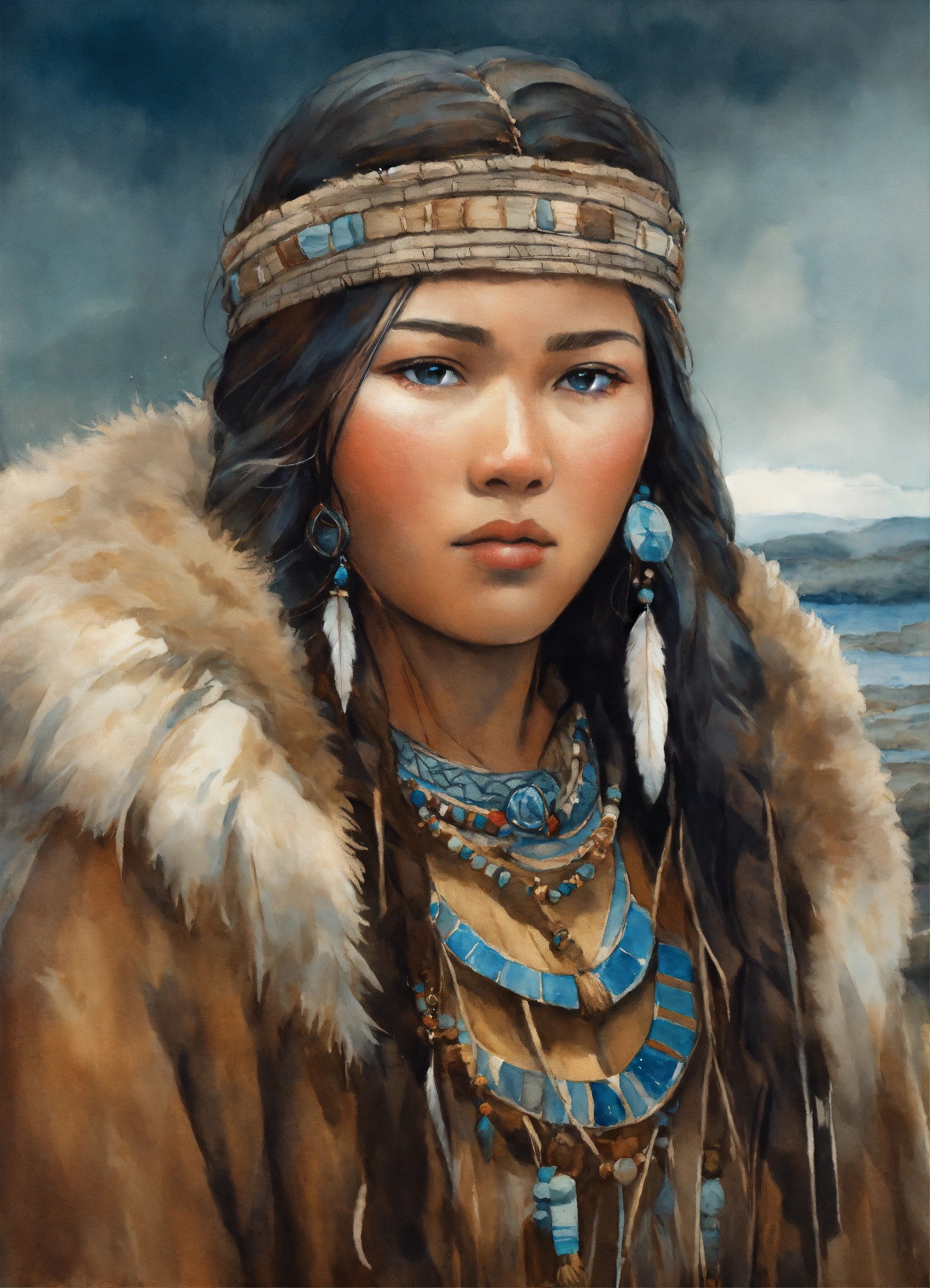 Lexica - Illustration of an inuit woman, young, 18 years old, beautiful ...