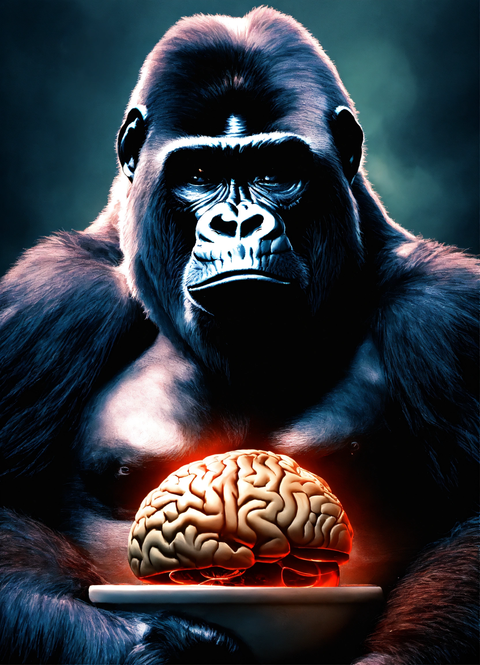 Lexica - Scientist gorilla with its brain on the outside