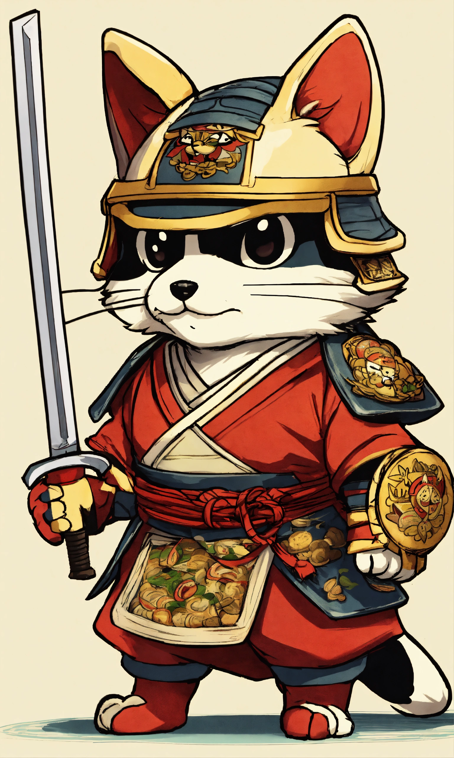 Lexica - A cartoon dog with a samurai helmet and a sword, japanese ...