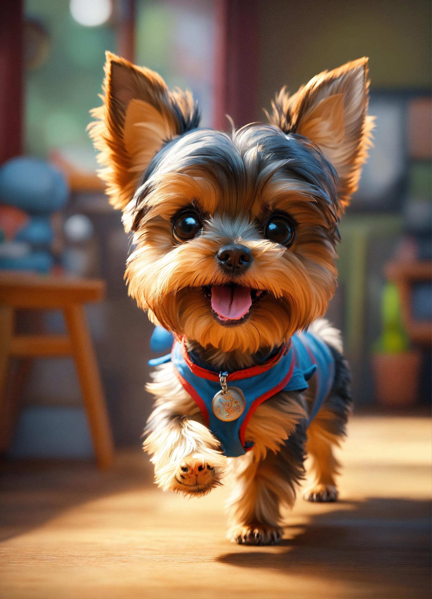 Lexica - Toy art cute Yorkshire terrier dog running barking , Pixar ...