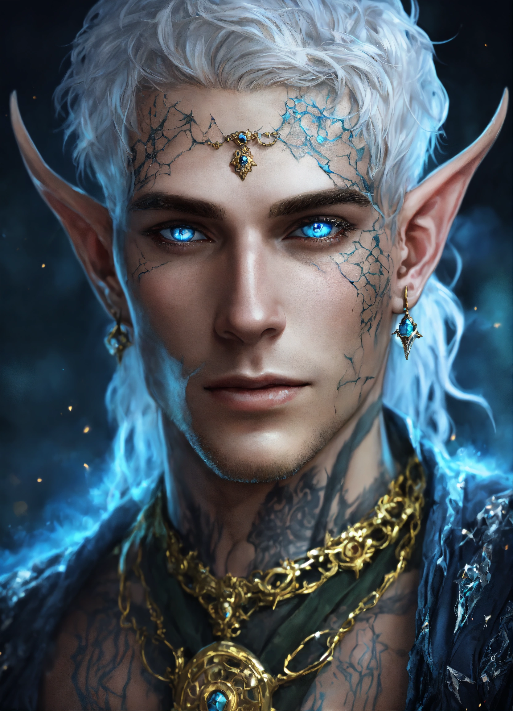 Lexica - Fantasy portrait of a tatooed sickly pale-skinned male elf ...