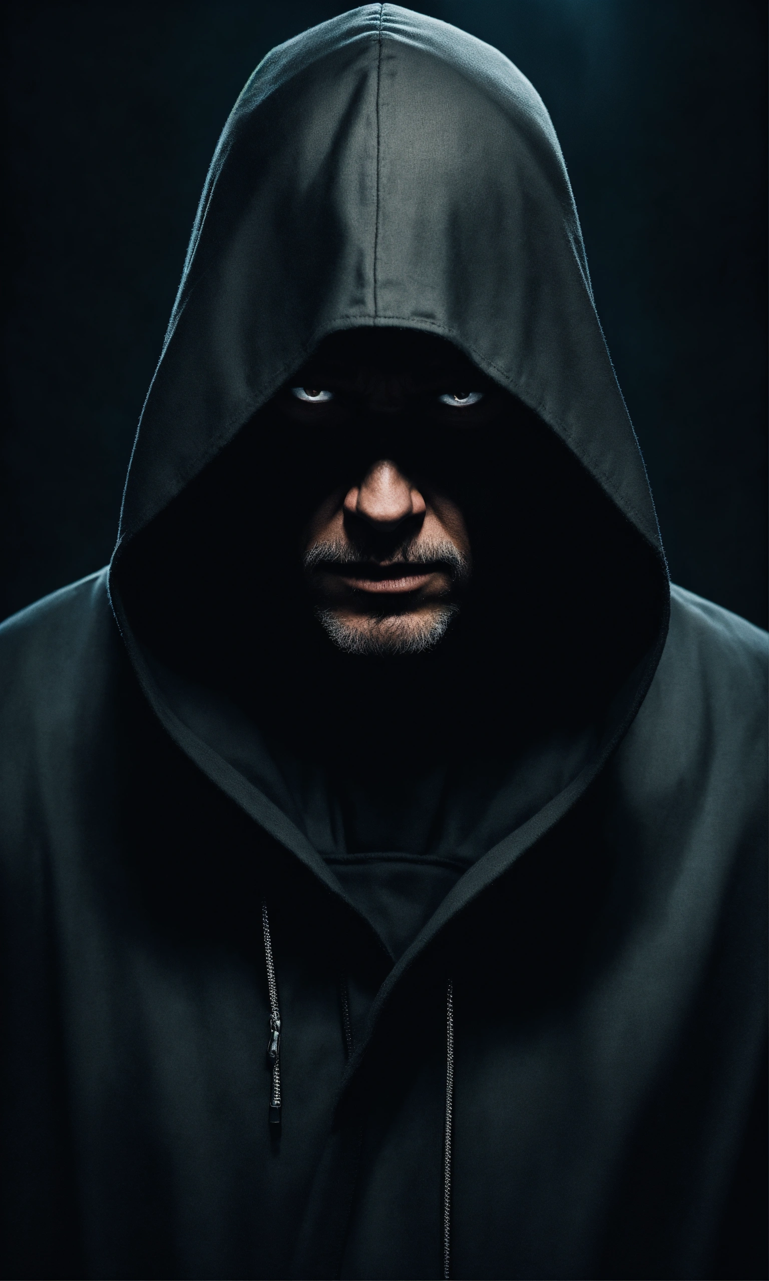 Lexica - Portrait of a scary man with black hood