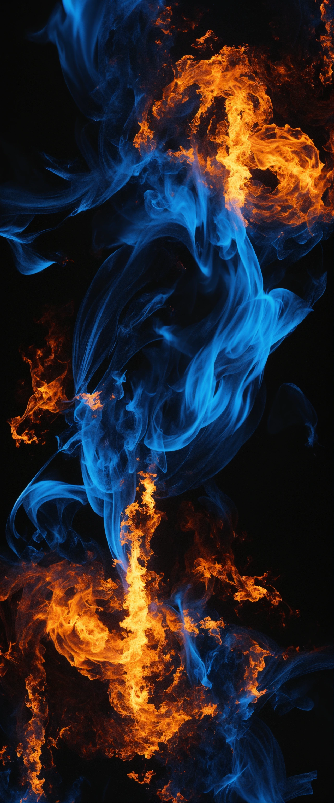 Lexica - Blue fire over black background, twisting up into black