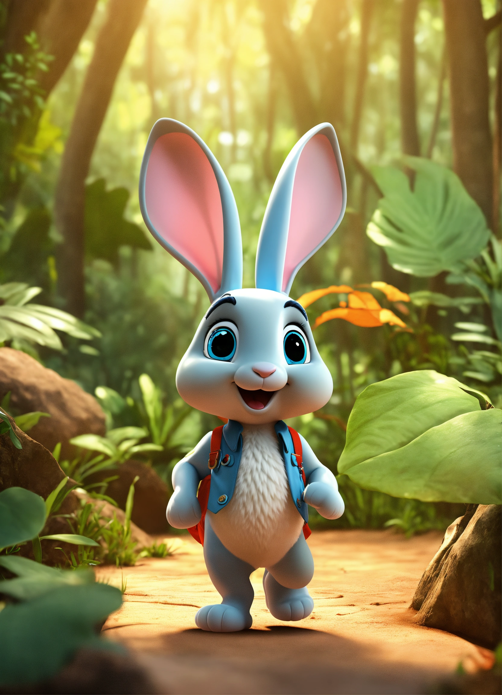 Lexica - Cartoon 3d rabbit walking in jungle