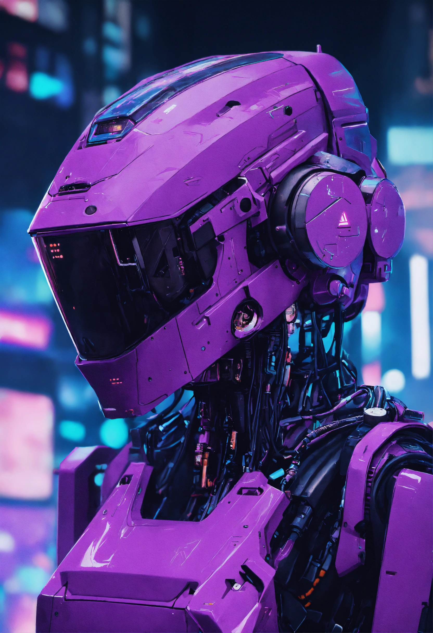 Lexica - Old stile, aesthetic, violet robot, cyberpunk, dark anime ...