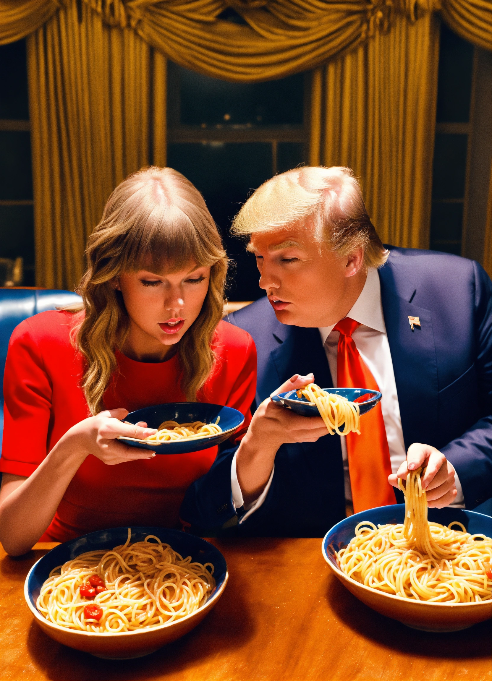 Lexica - Photo realistic shot of taylor swift and donald trump eating a ...