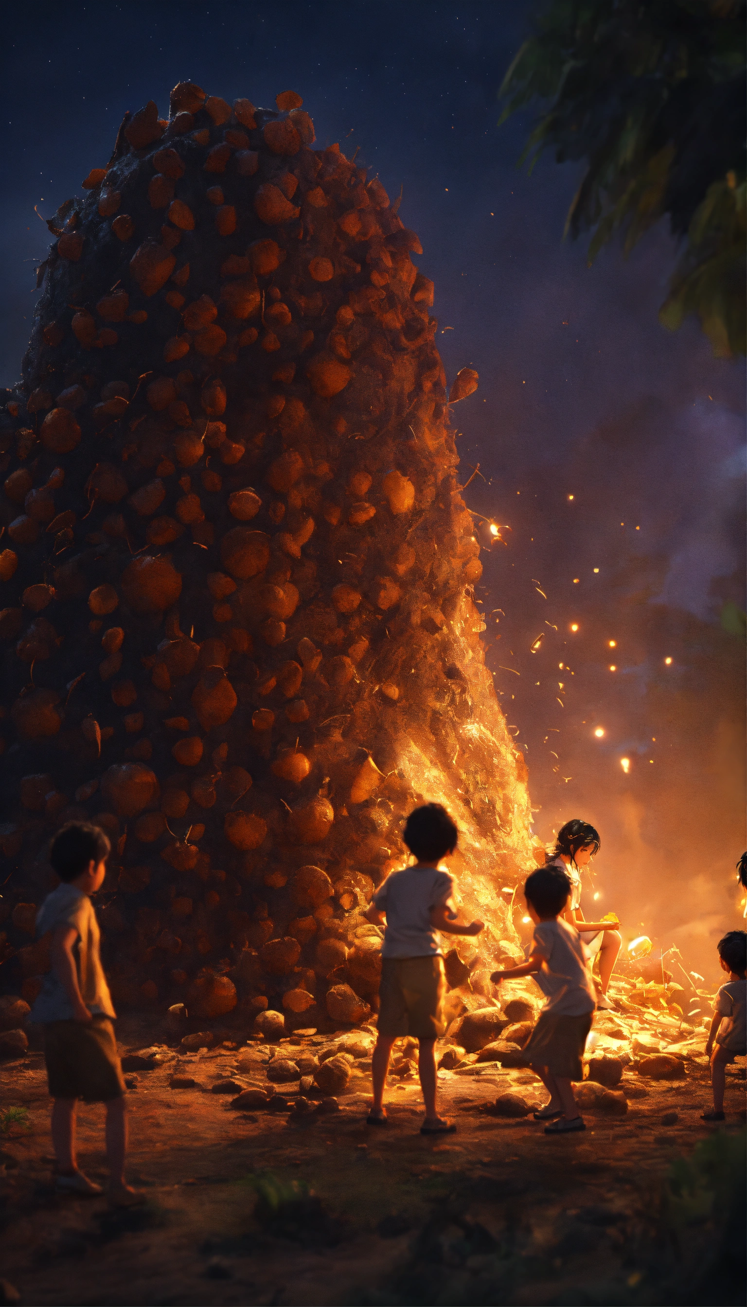 Lexica - Filipino kids playing and destroying a termite mound, night ...