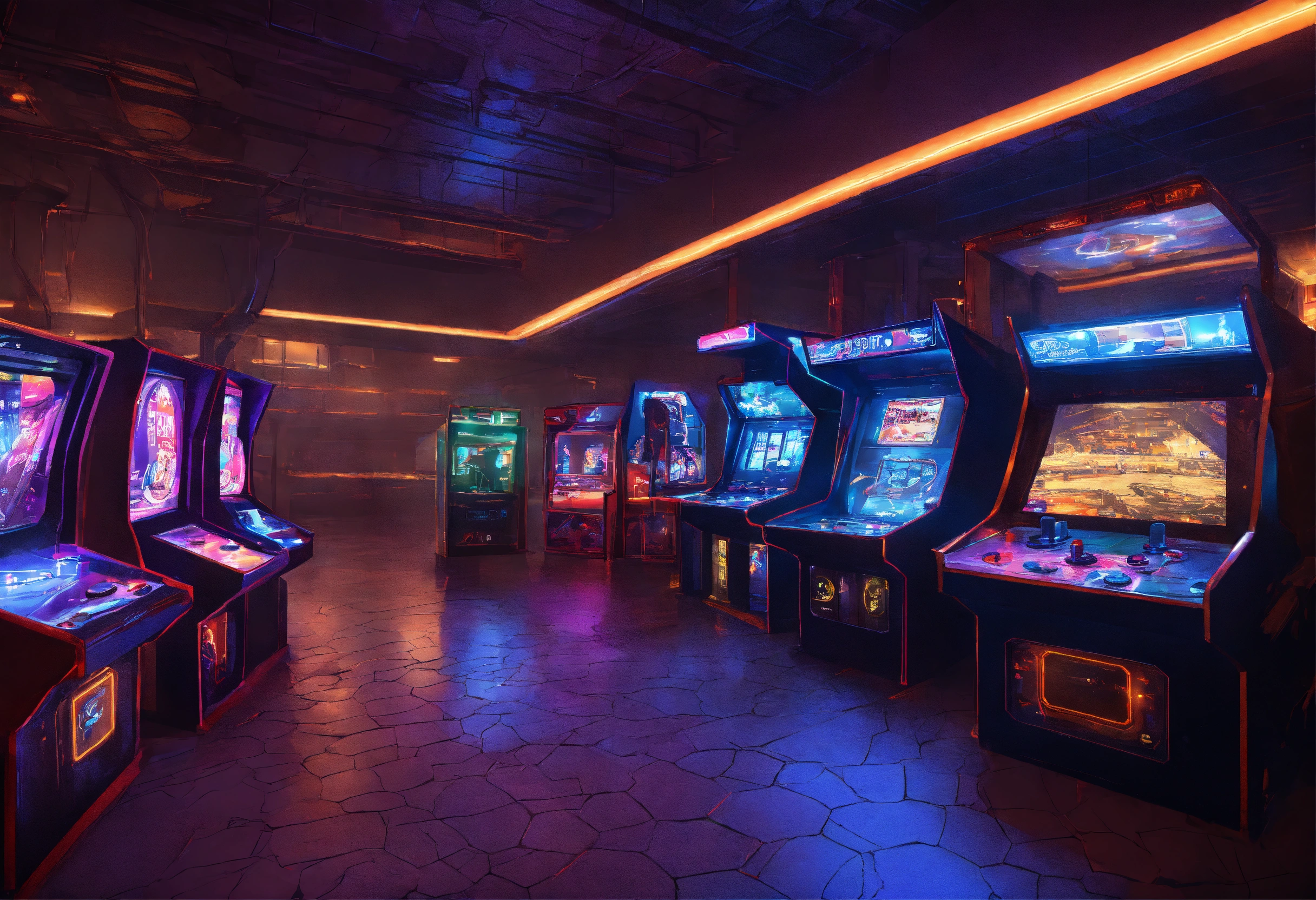 Lexica - Sci Fi tech arcade with lots of lights, base of operations ...