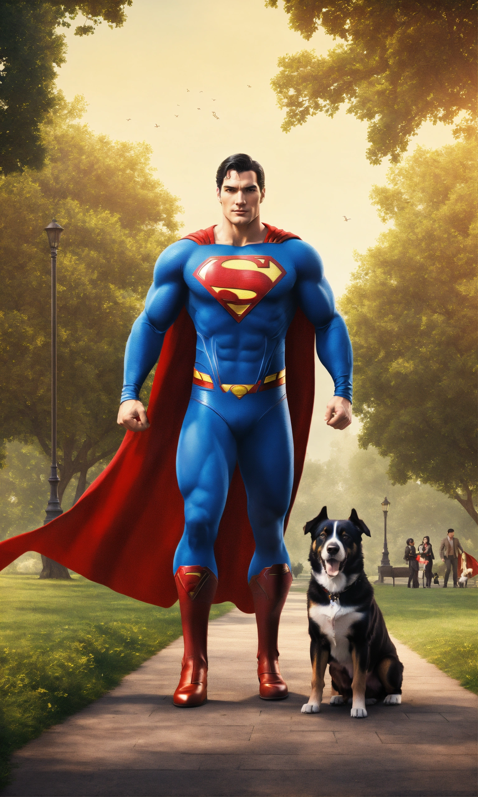 Lexica - Superman with his dog in the park, 2D render, full-body view ...