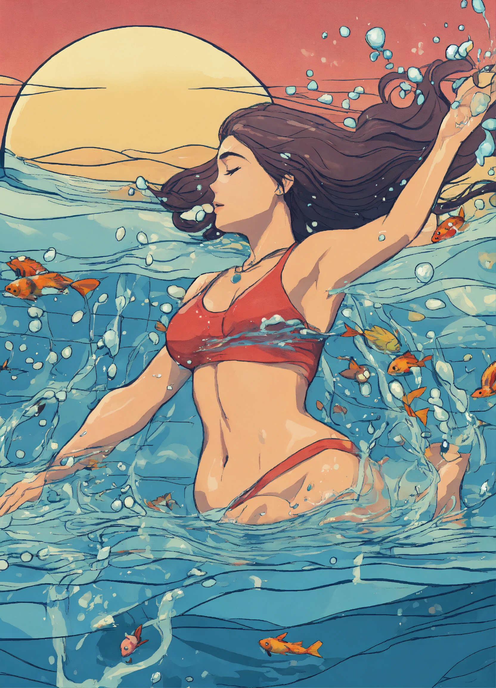 Lexica - Une femme qui nage dans l'eau , image type cartoon