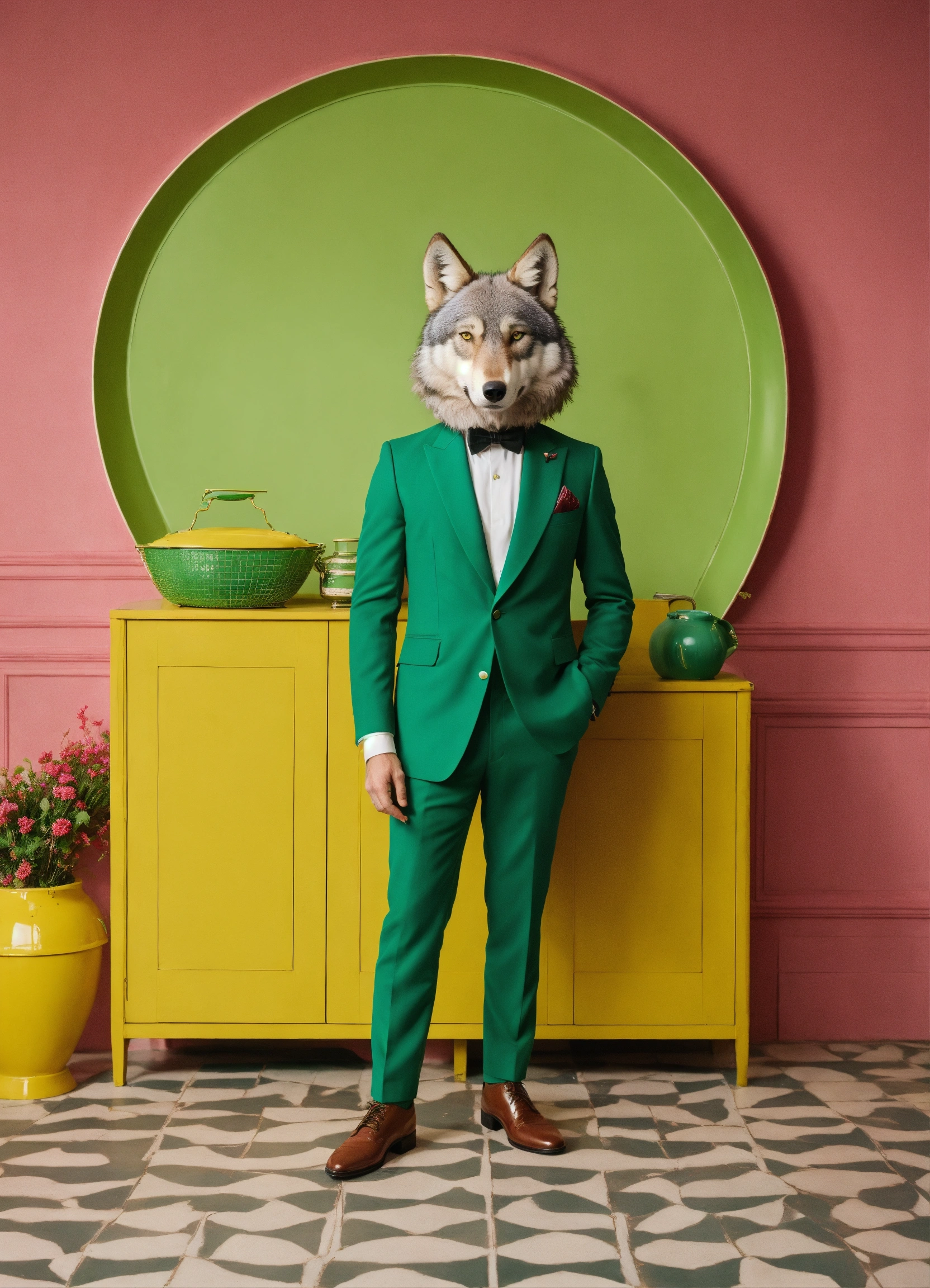 Lexica - Award - Winning Cinematic Still of wolf-Headed butler posing ...