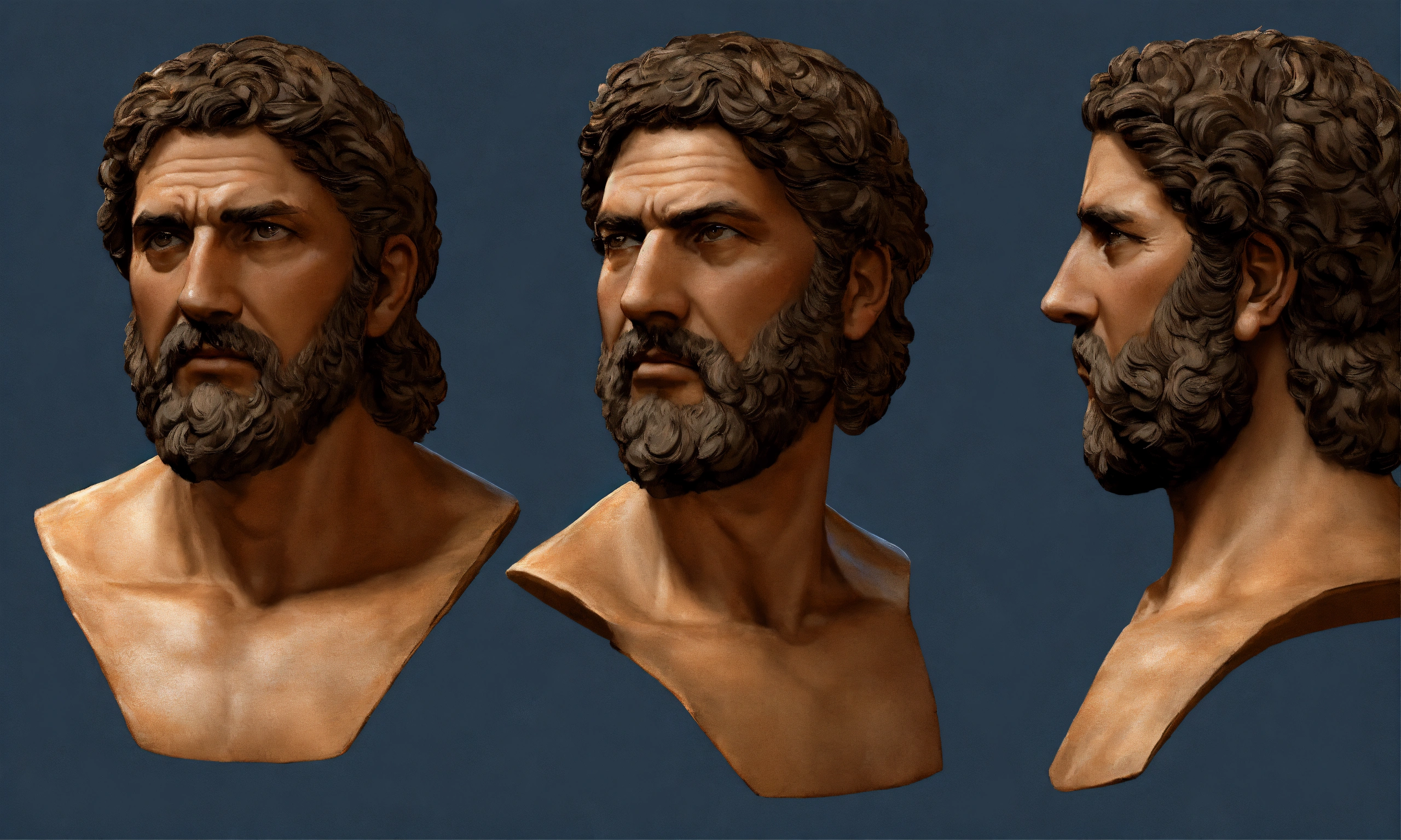 Lexica - Confused Athenian philosopher, facing front, dark background ...