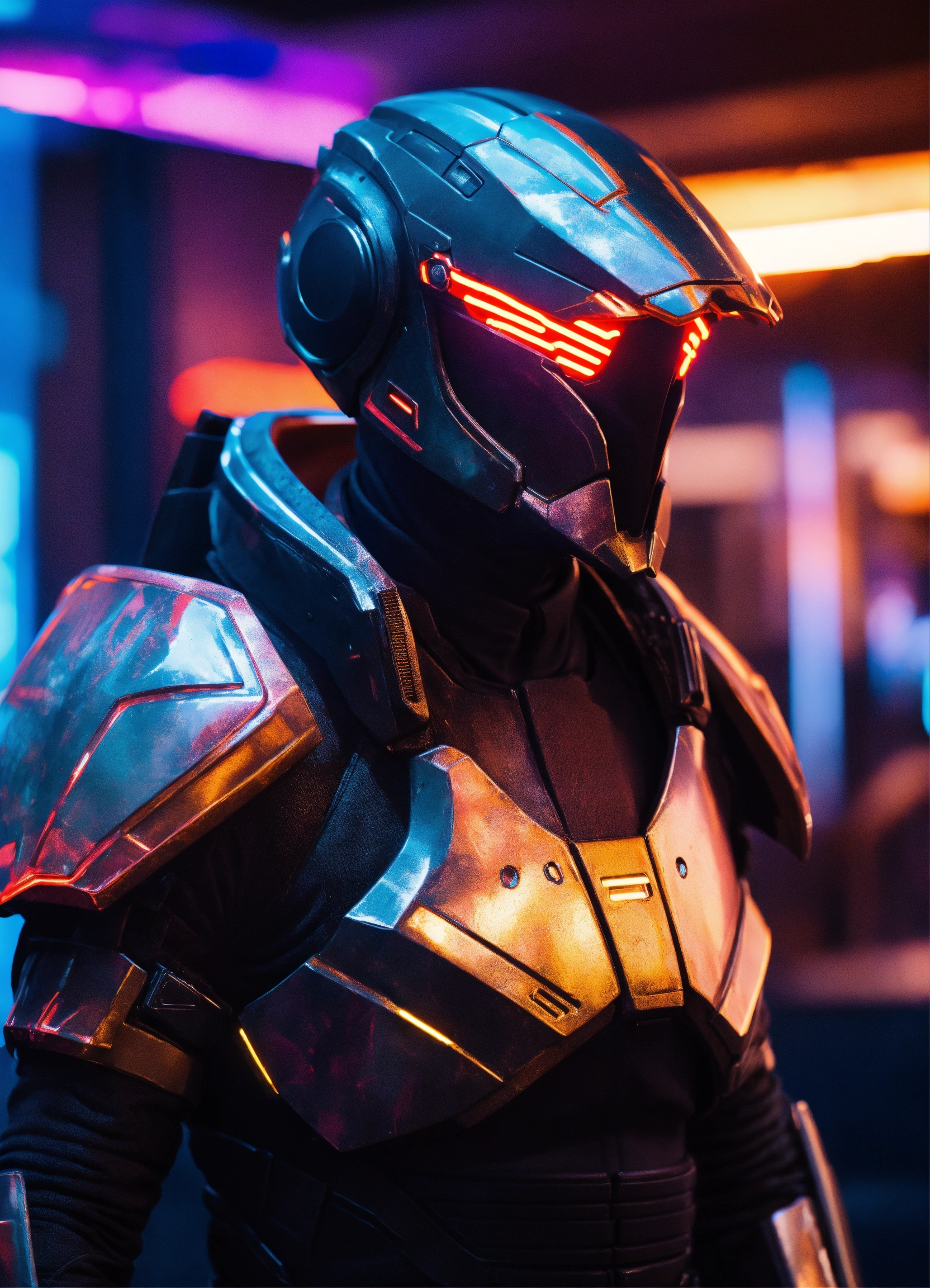 Lexica - Man in the image with neon light combat armour as main ...