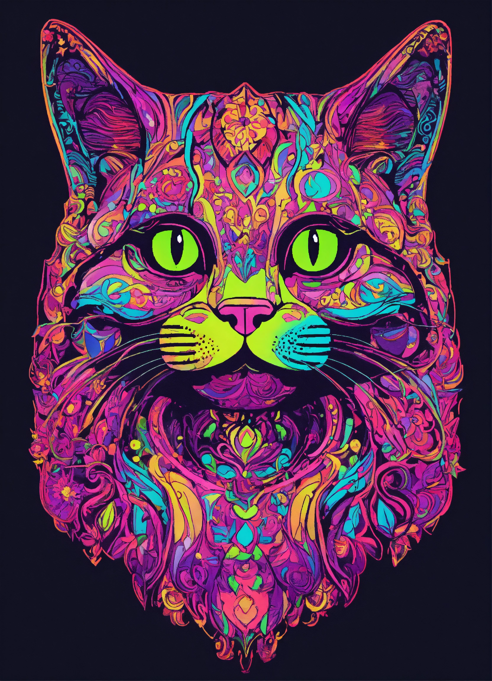 Lexica - Shrek cat, neon colors, cute, line art