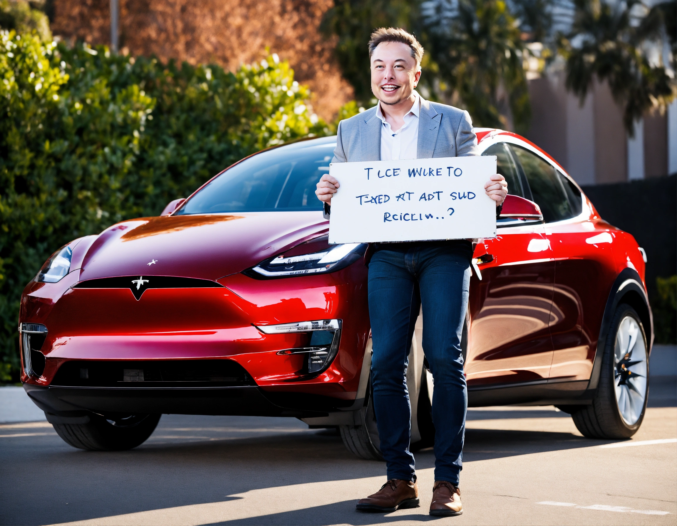Lexica - Elon Musk Excitedly holding a sign