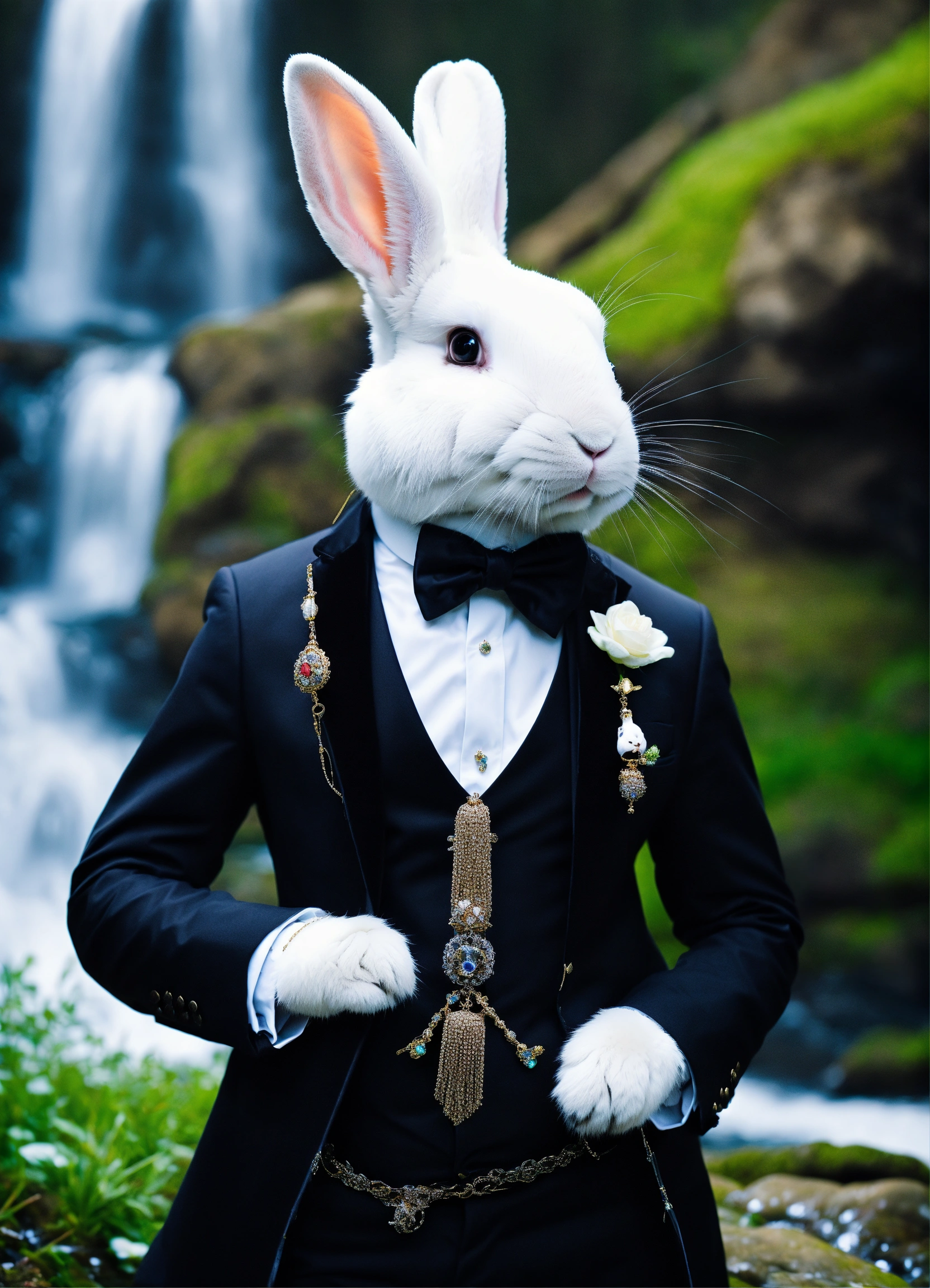 Lexica - Adorable black and white rabbit dressed as a beautiful ...