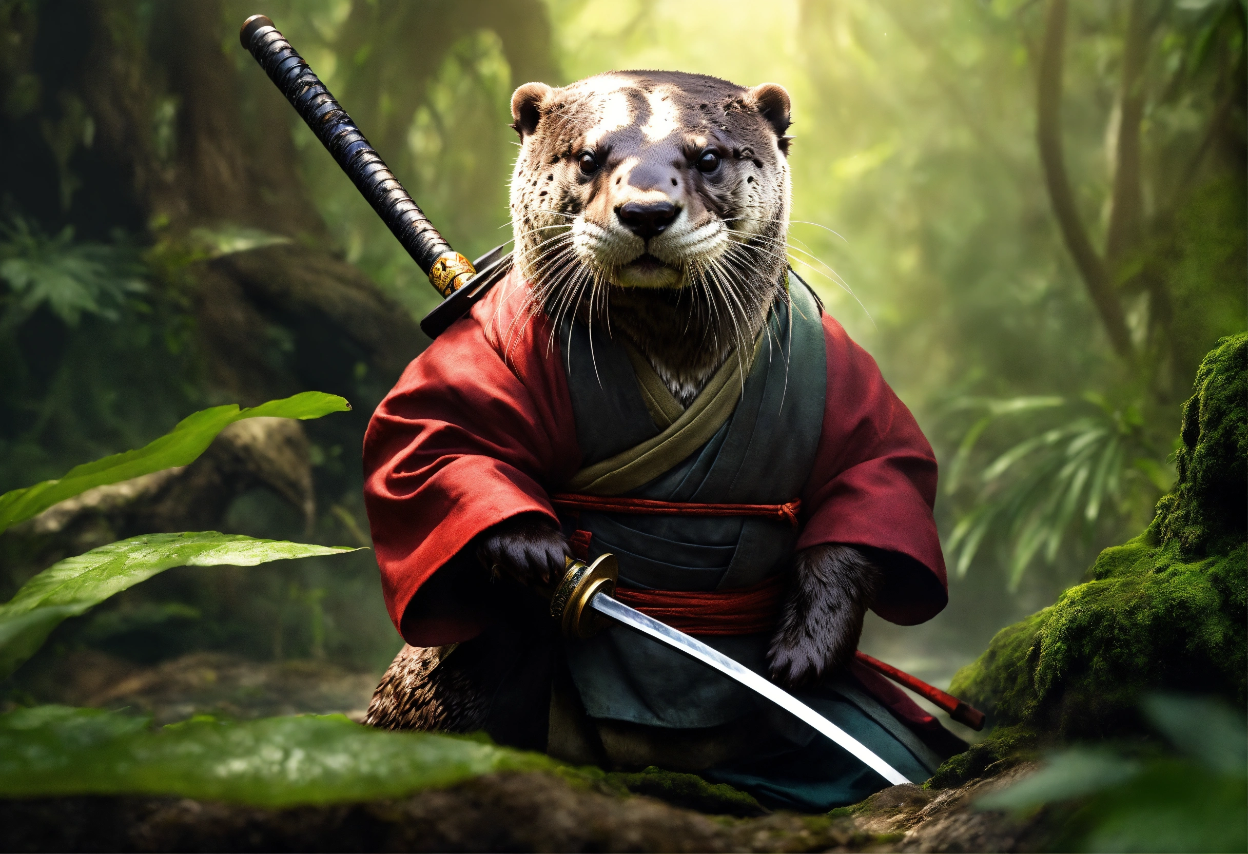 Lexica - Otter samurai. Jungle. Hyper realistic.