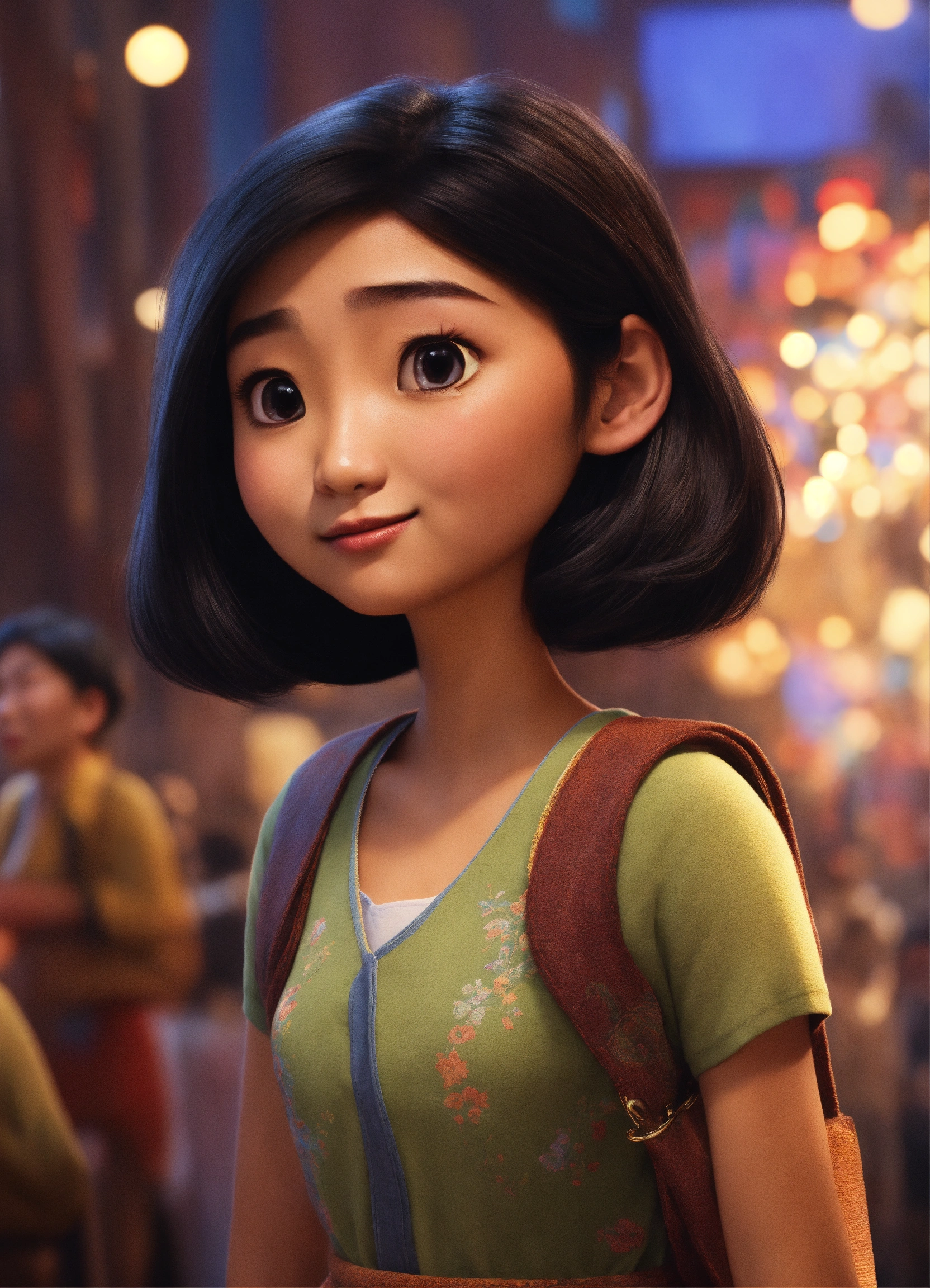 Lexica - Pixar character, young lady with middle long black hair ...