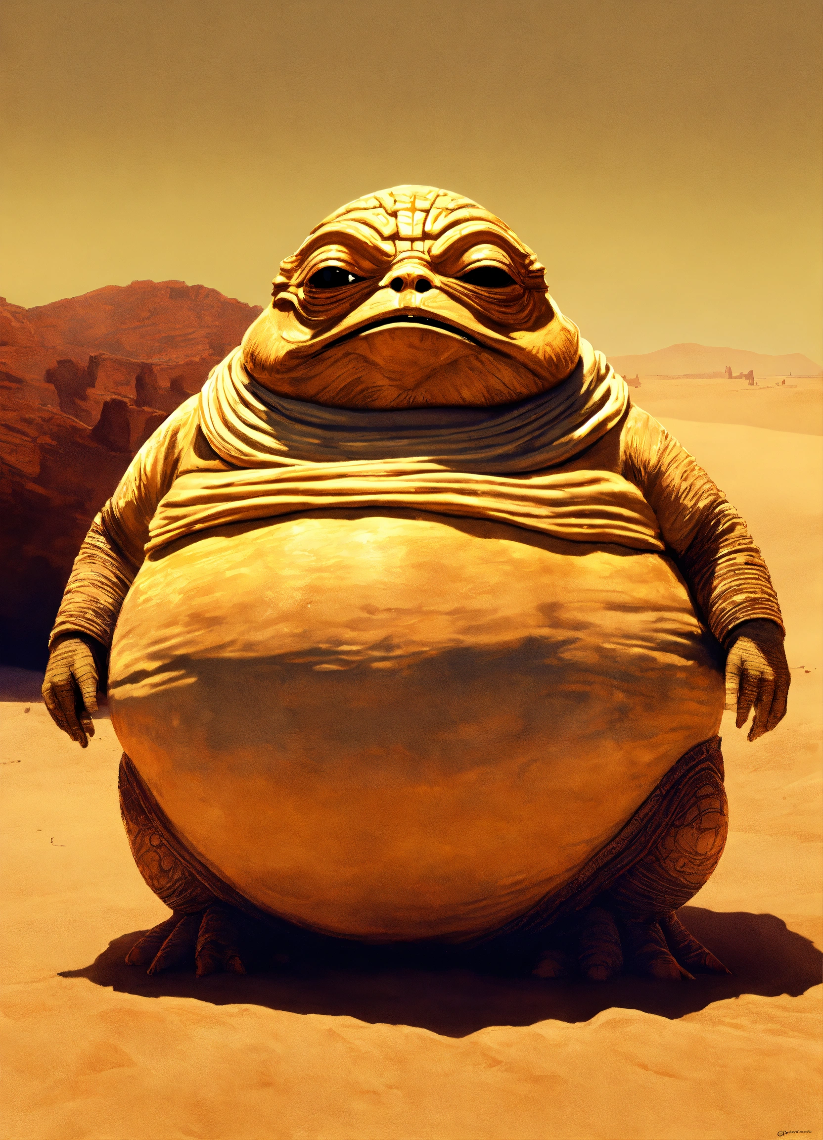 Lexica - Digital art of a Hutt on Tatooine.