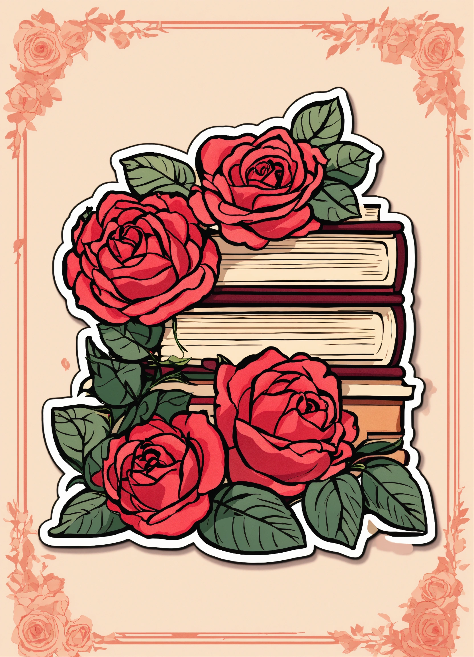 Lexica - Sticker, pile of 5 books with roses around them, cute ...