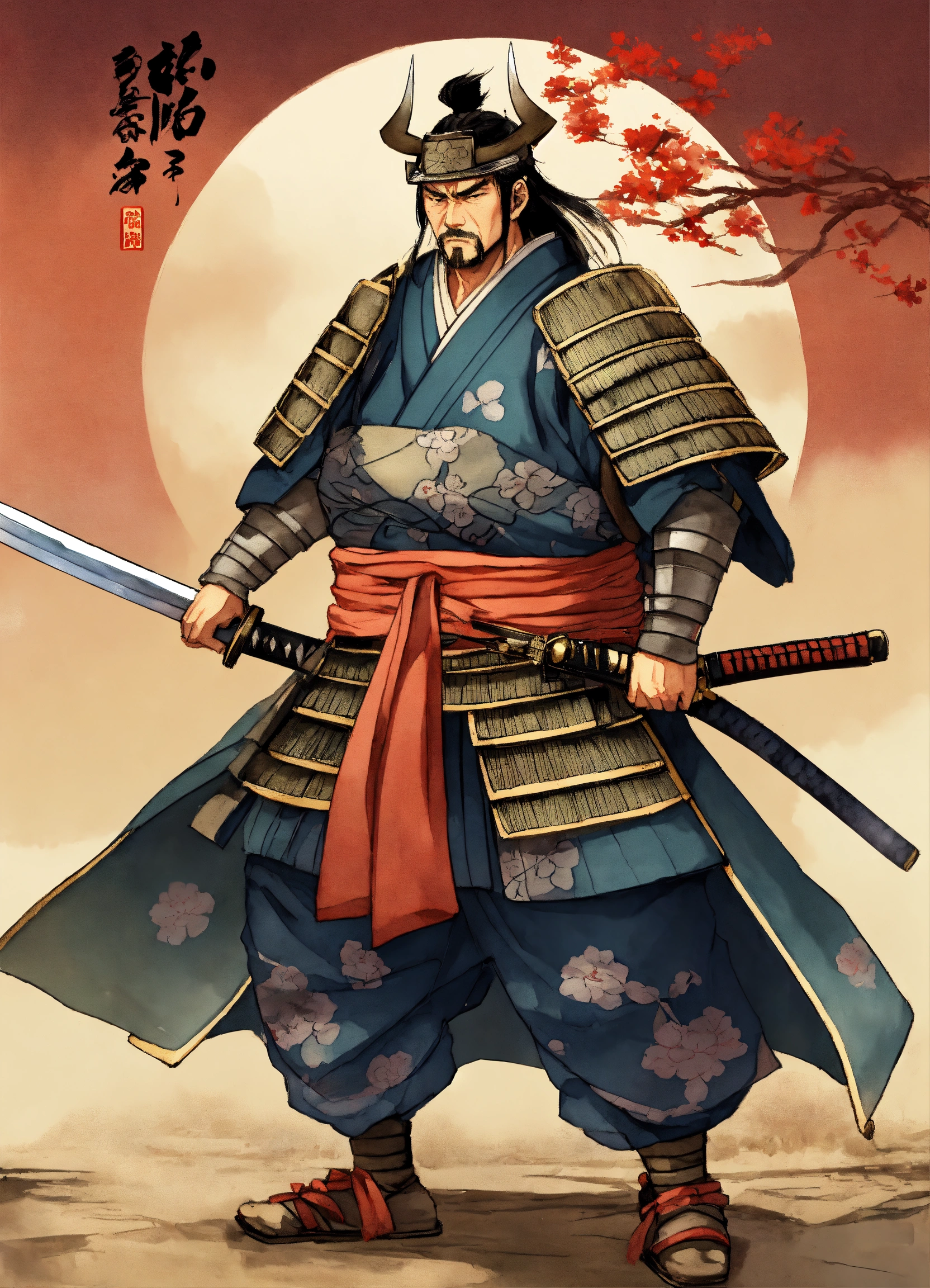 Lexica - A cartoon character of a samurai with a sword and a sign, a ...