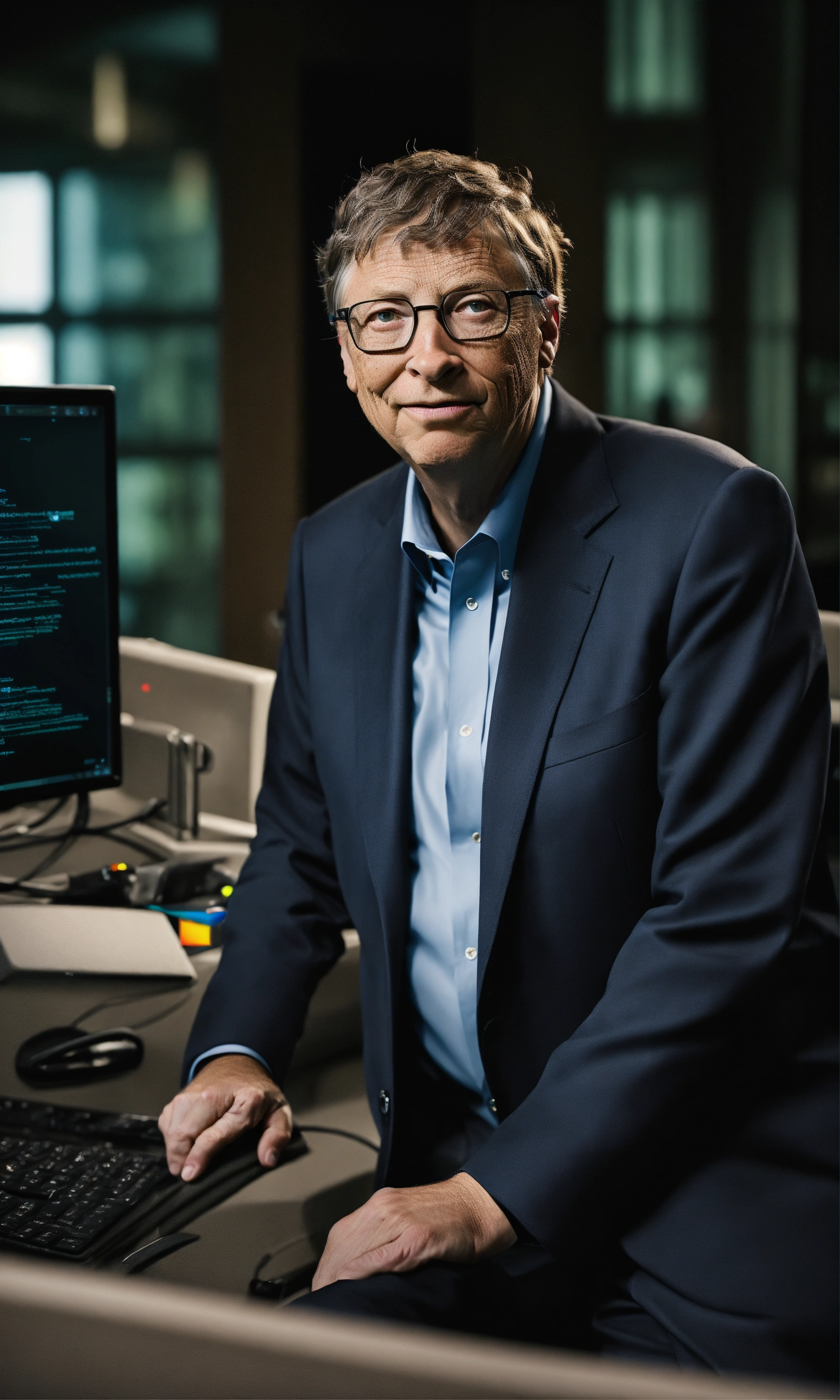 Lexica - Image of bill gates, on Microsoft premises, facing at camera ...