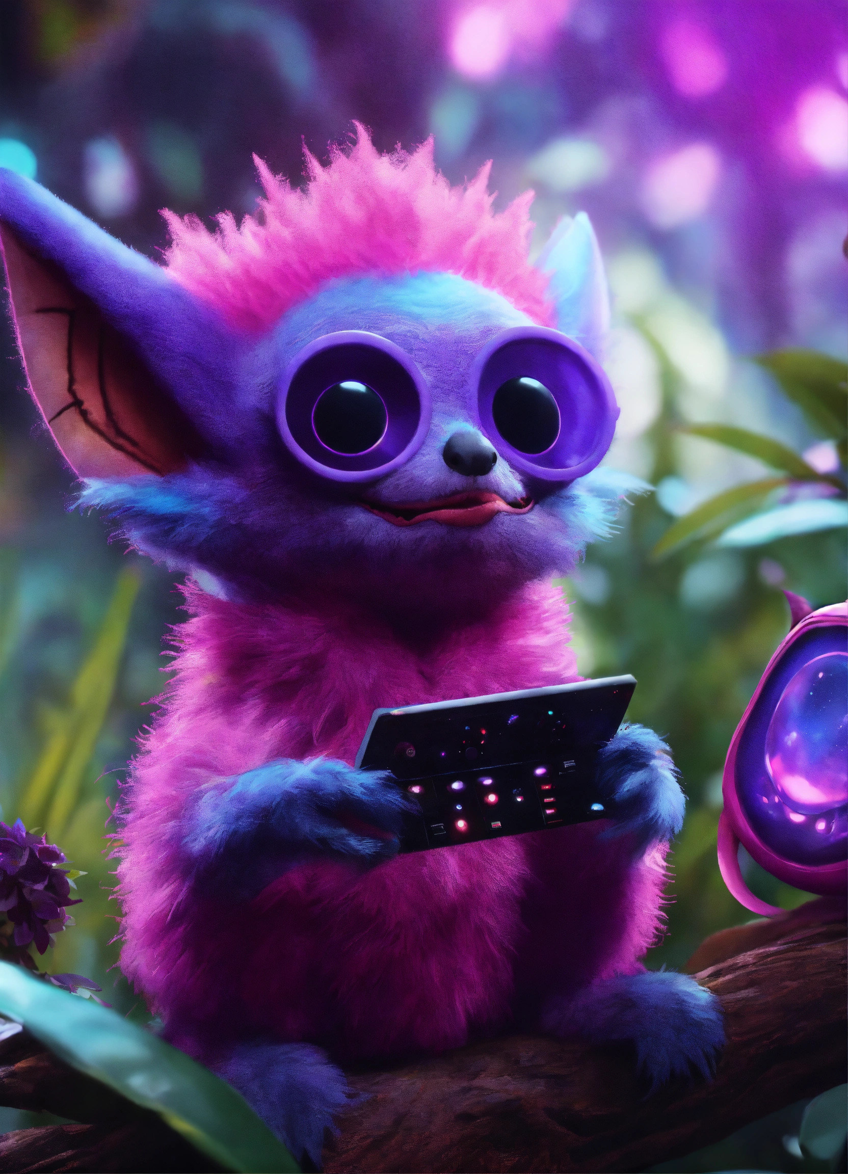 Lexica - Cute fuzzy pink and purple alien fruitbat character with bug ...
