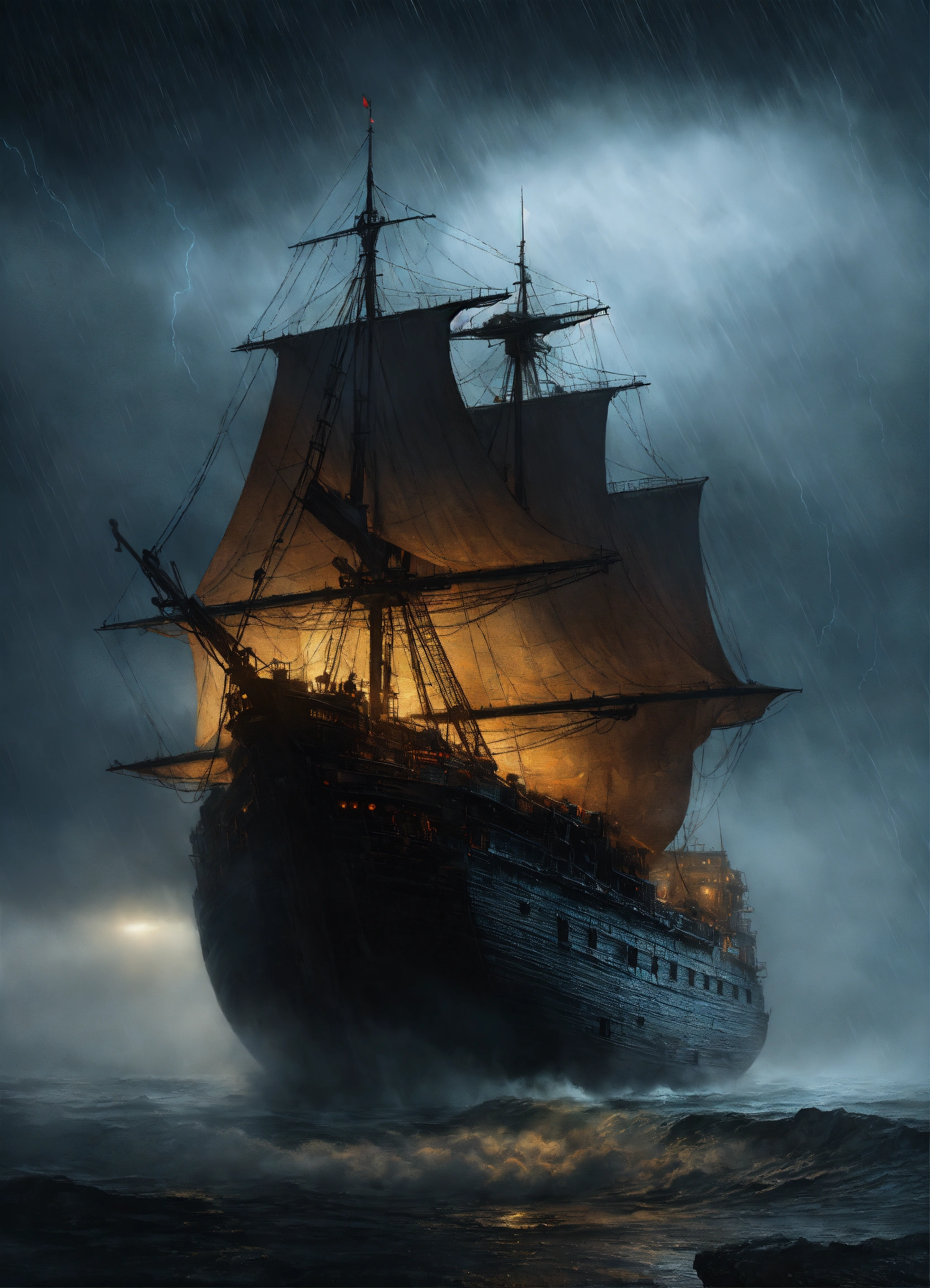 Lexica - Noah's ark rectangular shape ship, in a terrible storm, dense ...