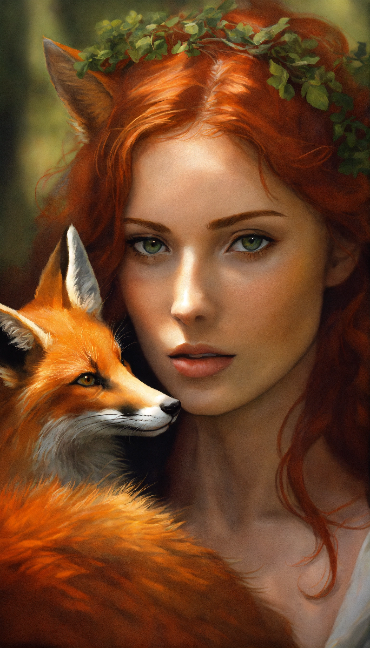 Lexica - Drawing of a redheaded woman with a cunning look stroking a ...