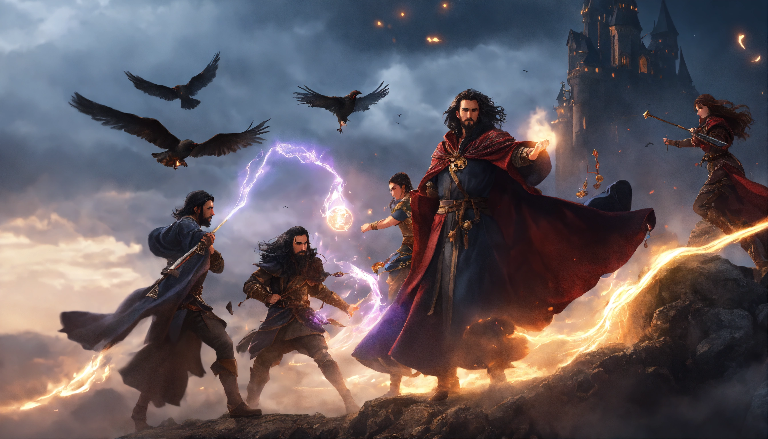 Lexica - Dark medium hair french goatee wizard robes male creating ...