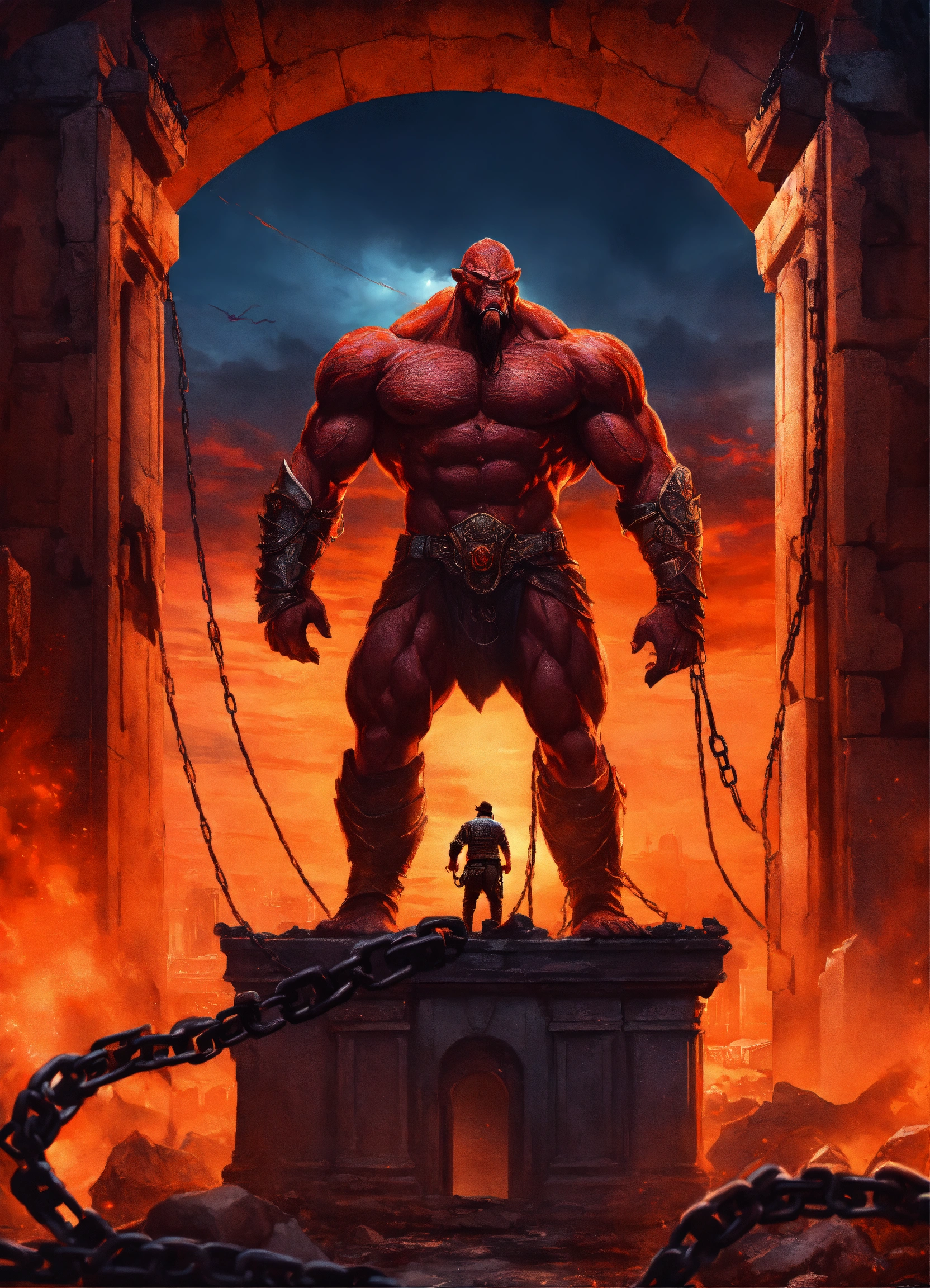 Lexica - Captives chained to pillars and a huge strong male monstrous ...