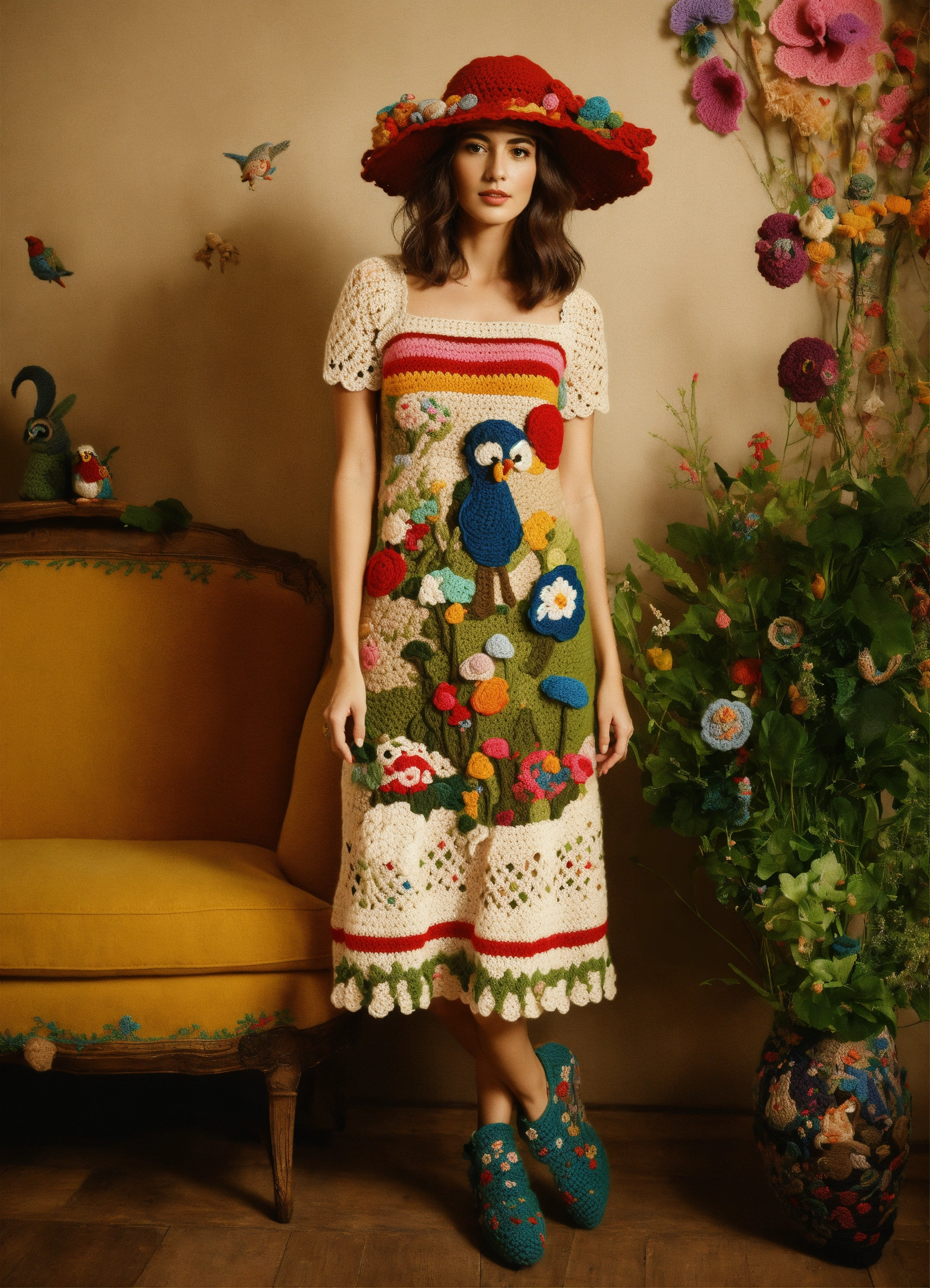 Lexica - Create crocheted dress with earthy theme in Nathalie Lete ...