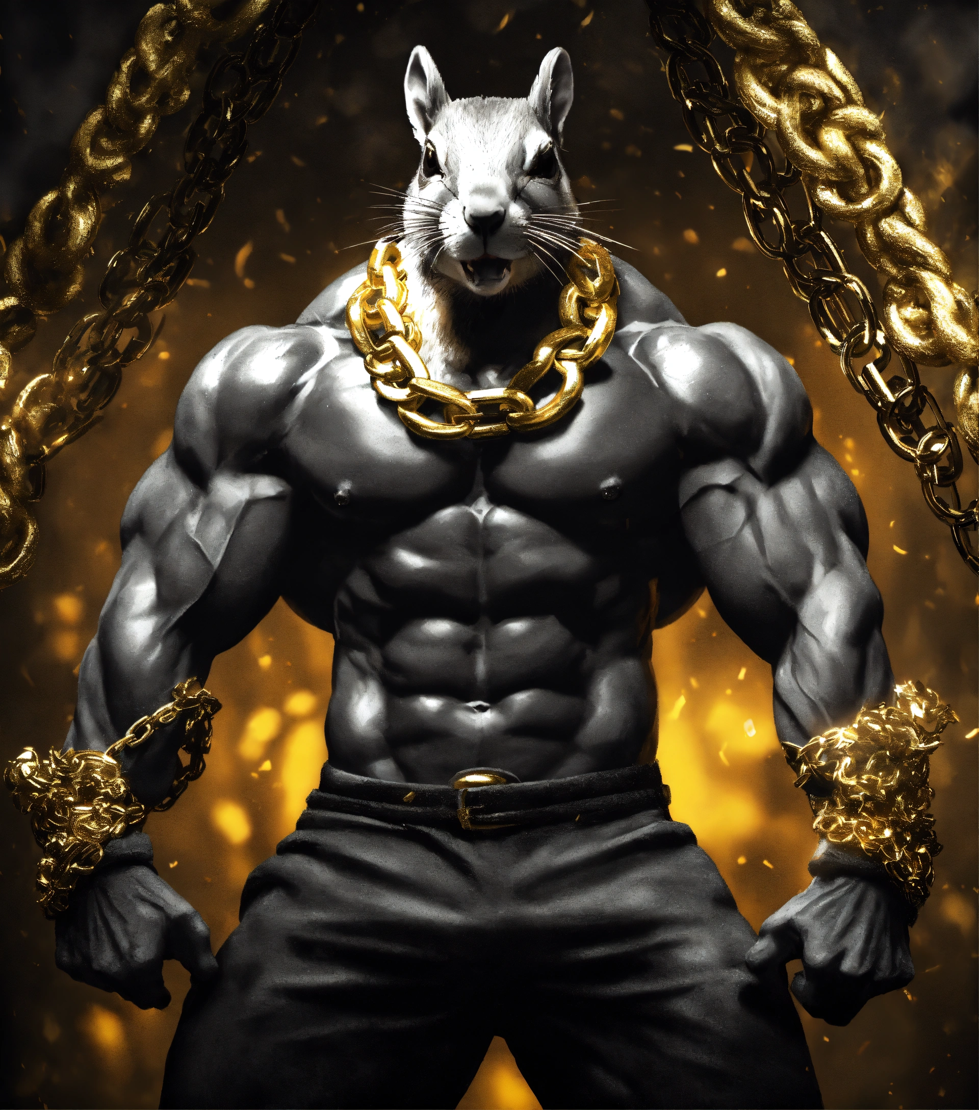 Lexica - Black and white illustration of masculine squirrel, fierce ...